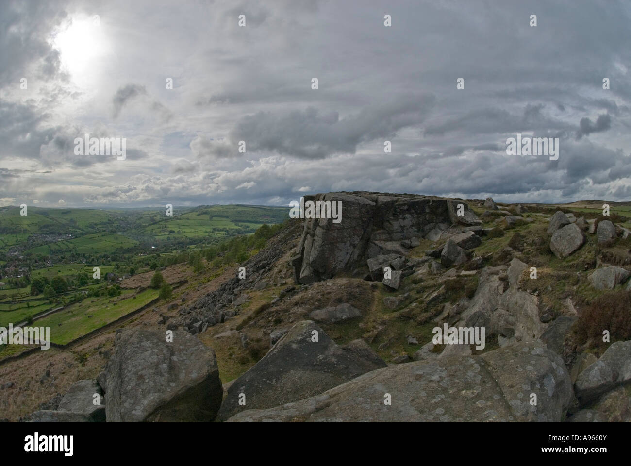 Landscape: Froggatt Edge - Clouds and Rocks. Derbyshire, England Stock ...