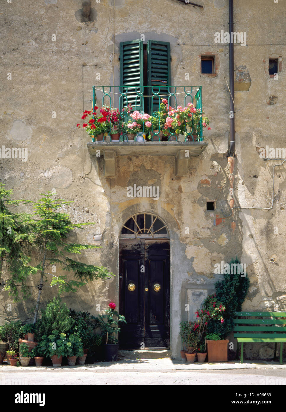 Attractive rustic door and window with green shutters in Castellina in ...