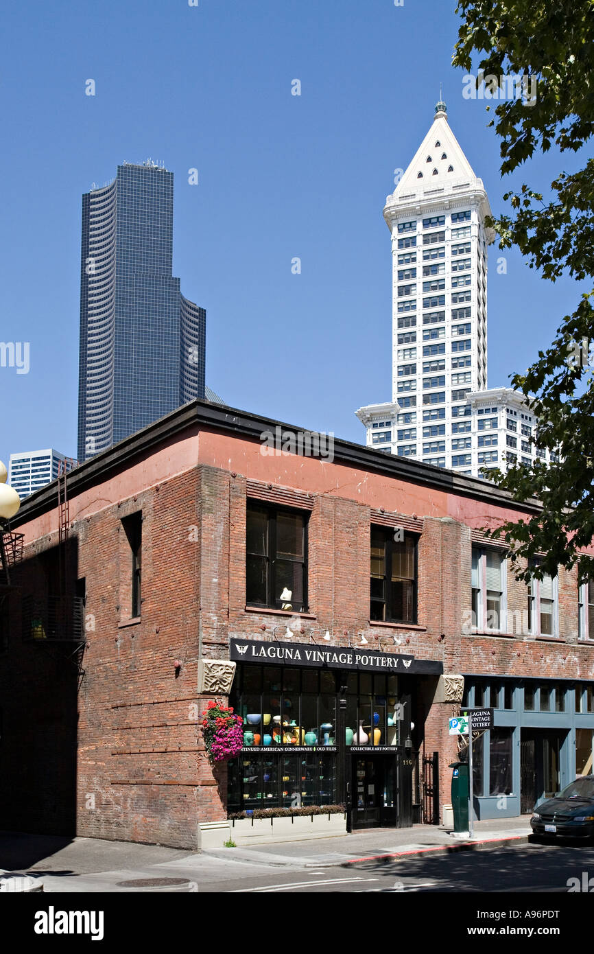 Pottery craft shop in downtown Seattle with Smith Tower on right and ...