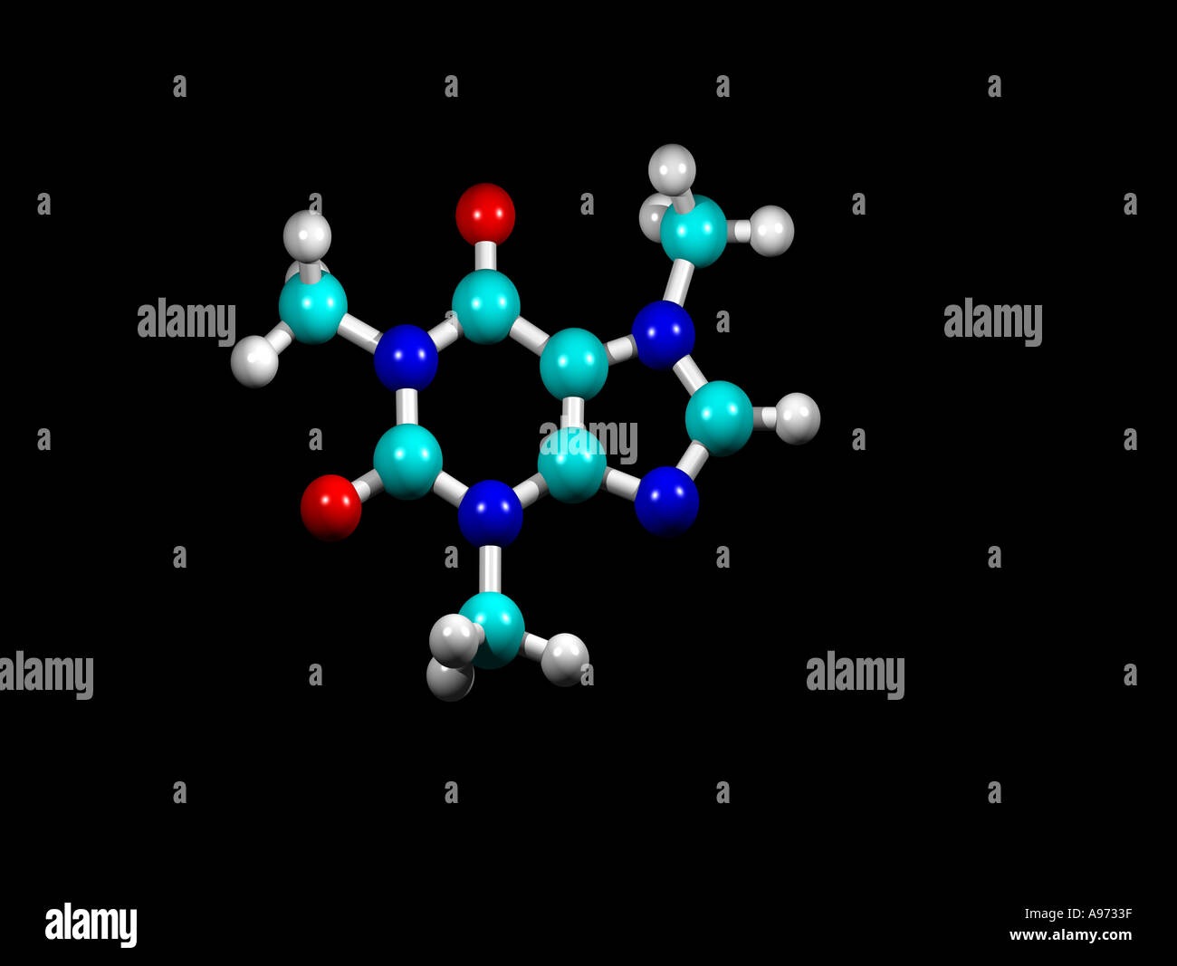 A computer generated model of the molecule Caffeine the stimulant in ...