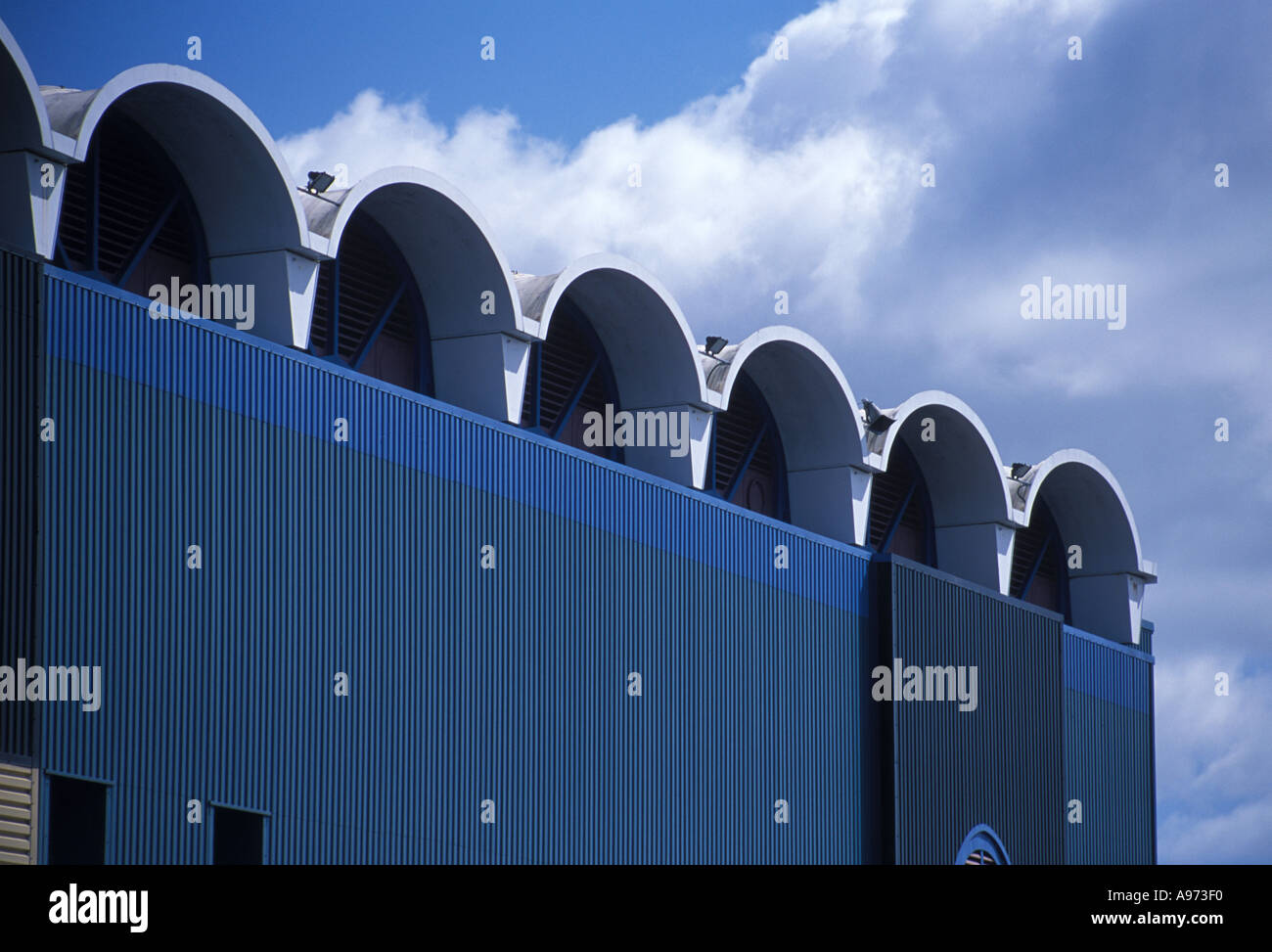 View of the famous roof to the Main Stand Manchester City Football Club ...