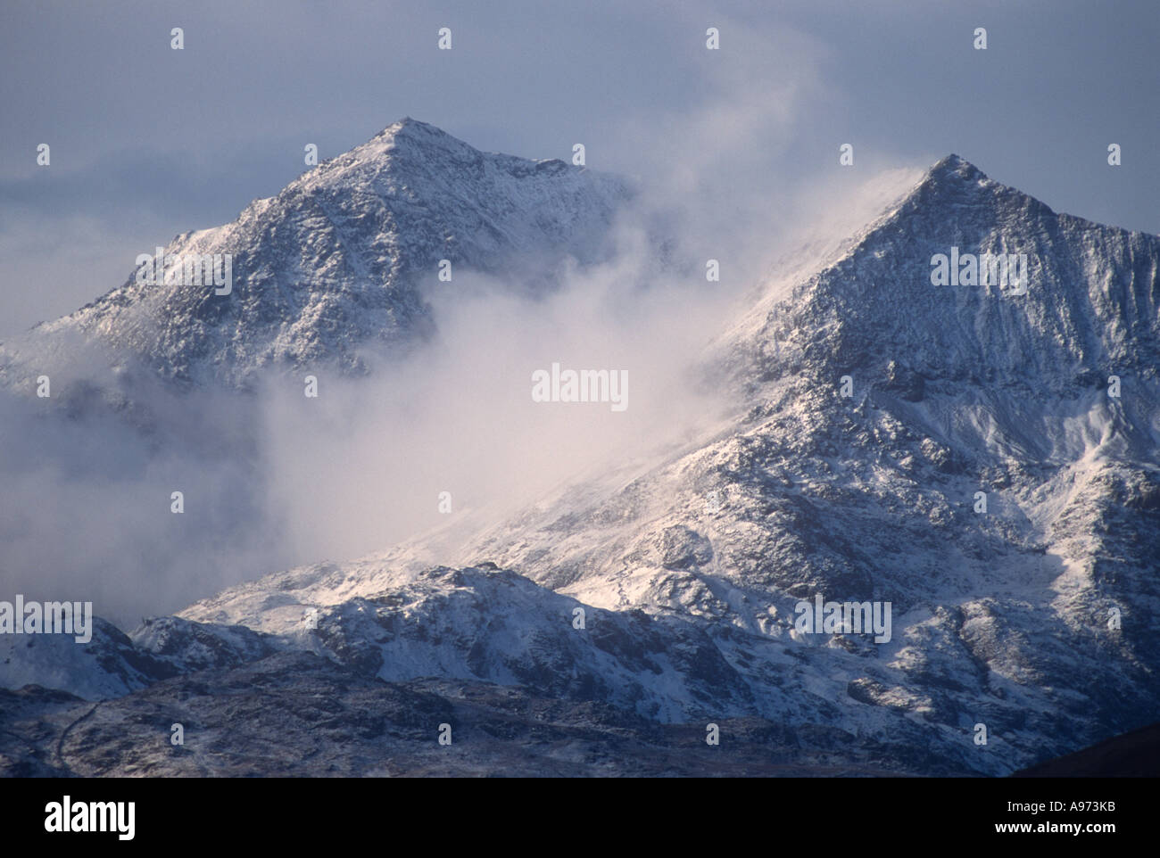 Snowdon Mountain in Snow Snowdonia North West Wales Stock Photo - Alamy