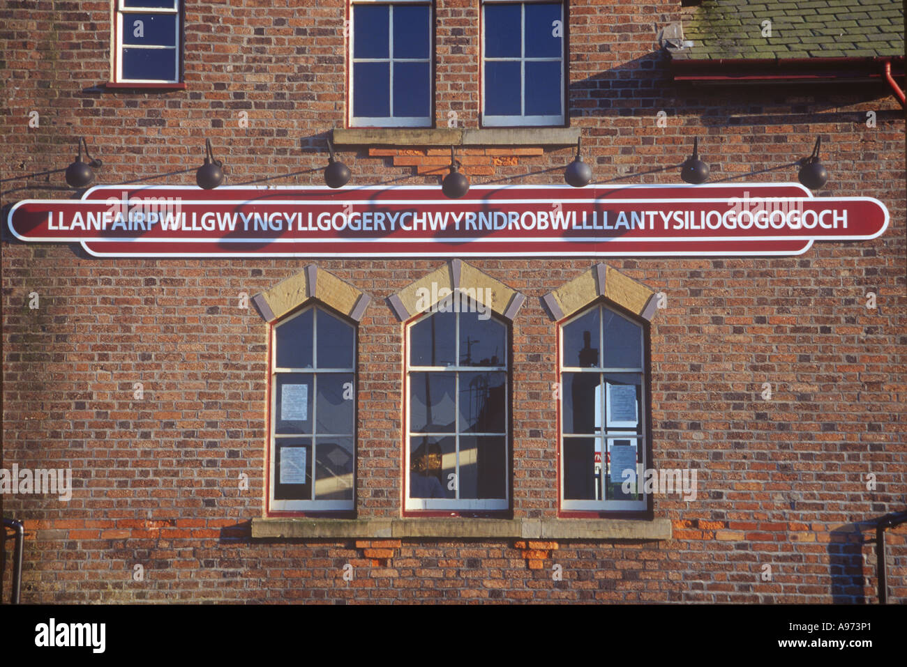 Sign Railway Station Llanfair PG Anglesey North West Wales Stock Photo ...