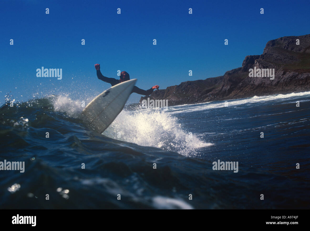 Surfing Pete s Reef Llangennith Gower South Wales Stock Photo - Alamy