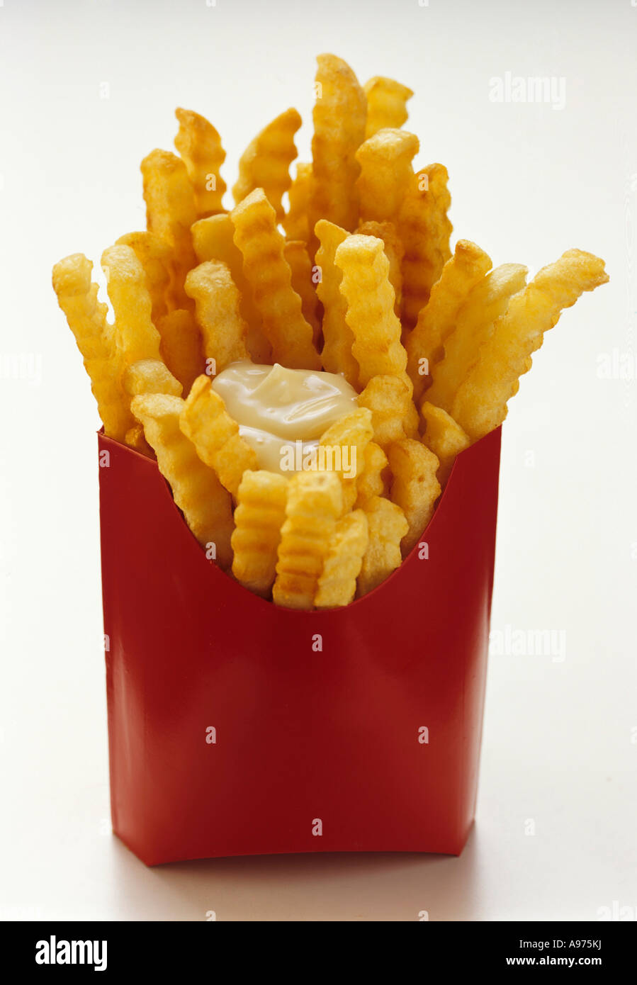 Crinkle Cut French Fries in a Red Box with Mayonnaise FoodCollection ...