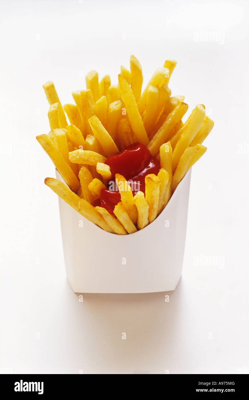 French Fries in White Fast Food Box with Ketchup FoodCollection Stock ...