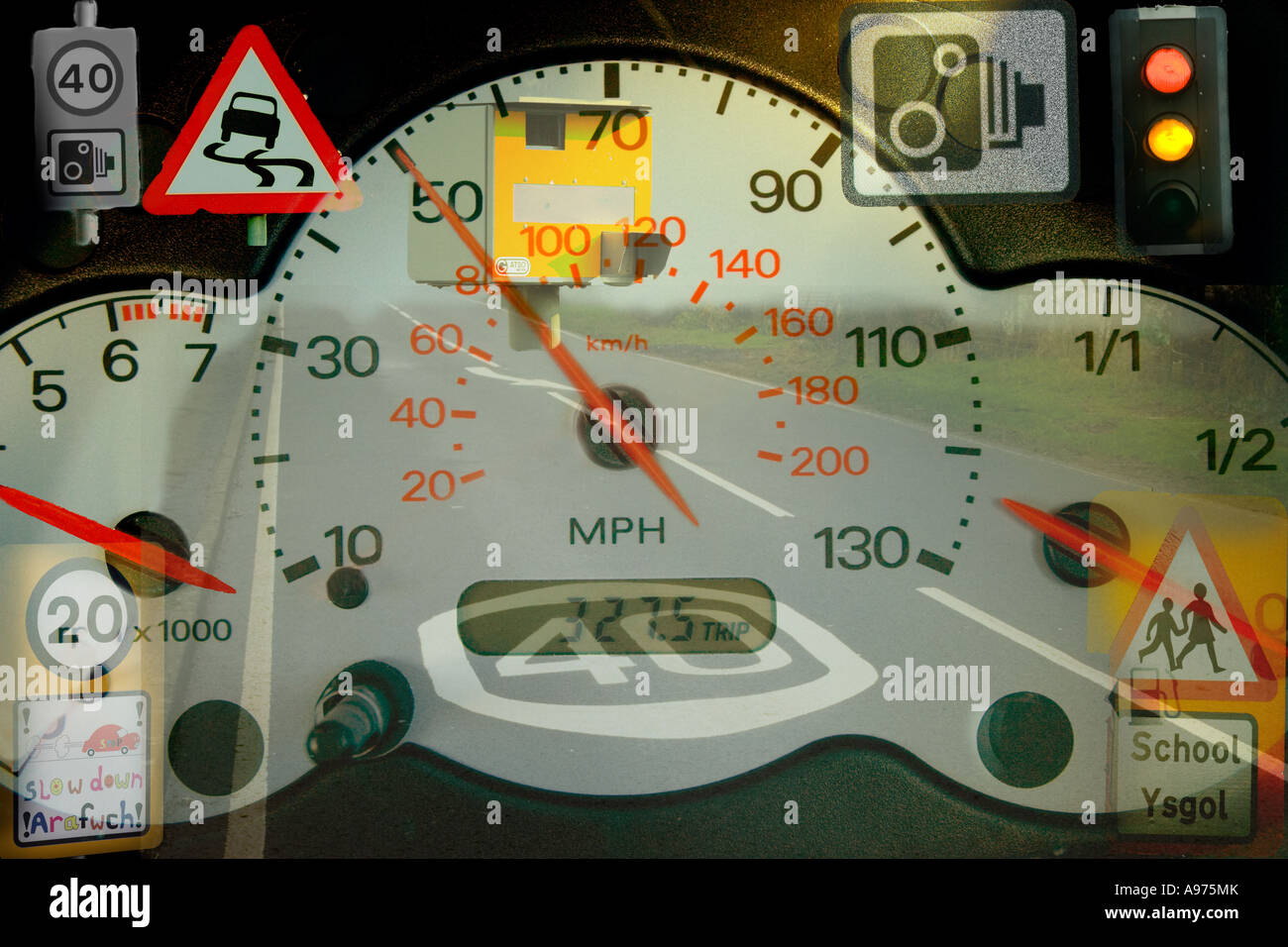 Speedo Clock Camera Road Sign Wales Stock Photo - Alamy