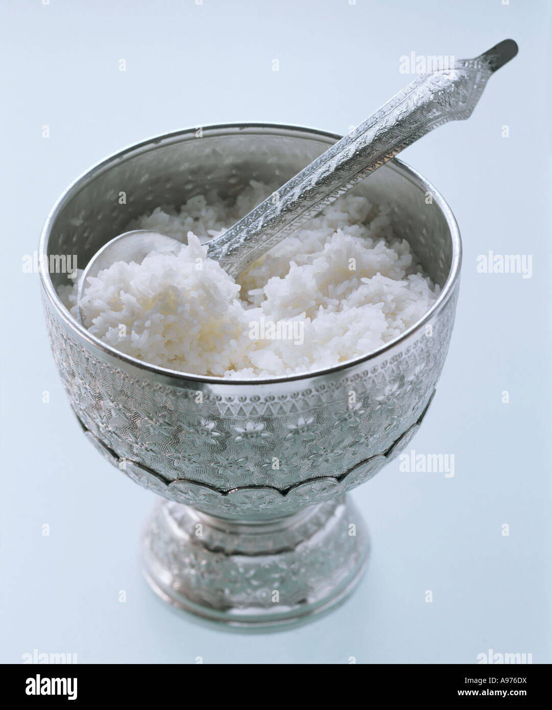 Cooked Jasamine Rice in Silver Bowl with Spoon FoodCollection Stock ...