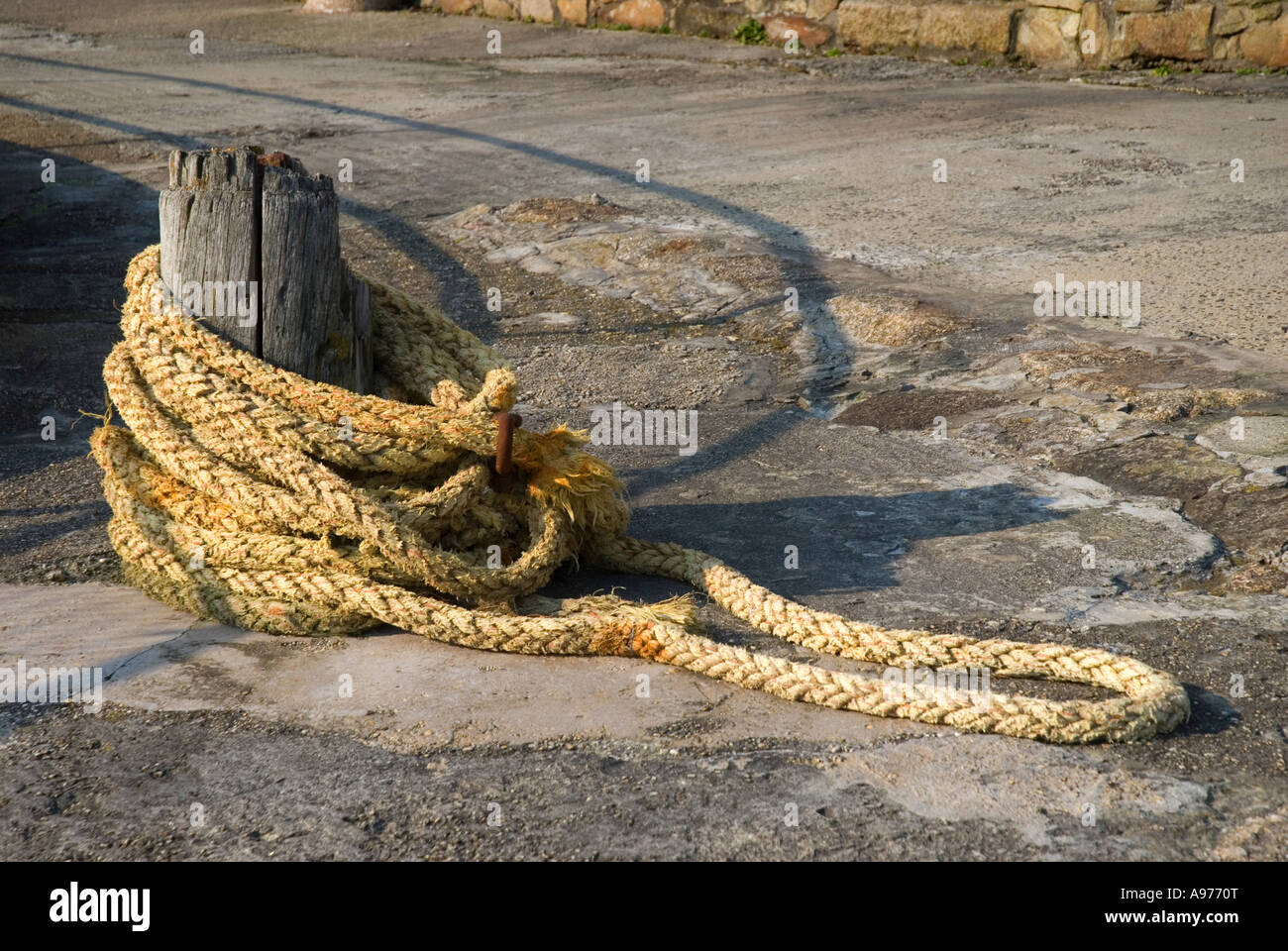 Coiled rope Portreath Harbour Cornwall England Stock Photo - Alamy