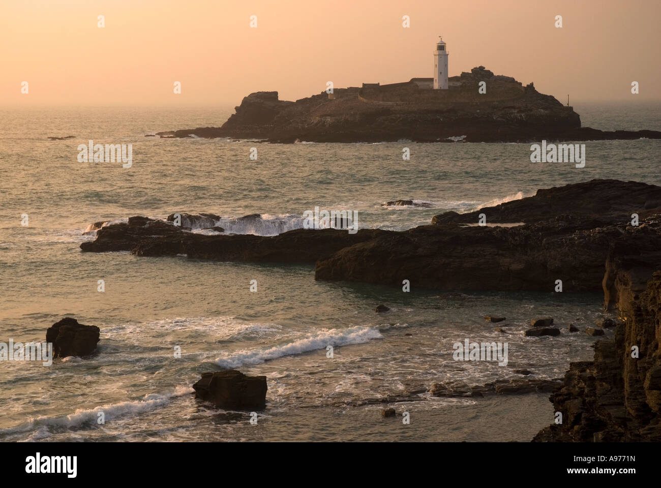 Godrevy Lighthouse Godrevy Island St Ives Cornwall England Stock Photo ...