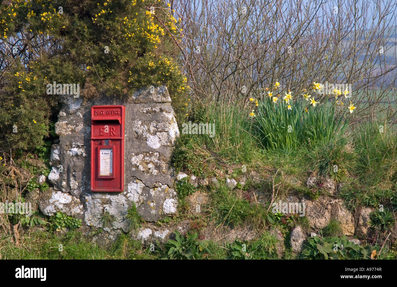 ER Post box on the Land s End peninsula Cornwall England Stock Photo ...
