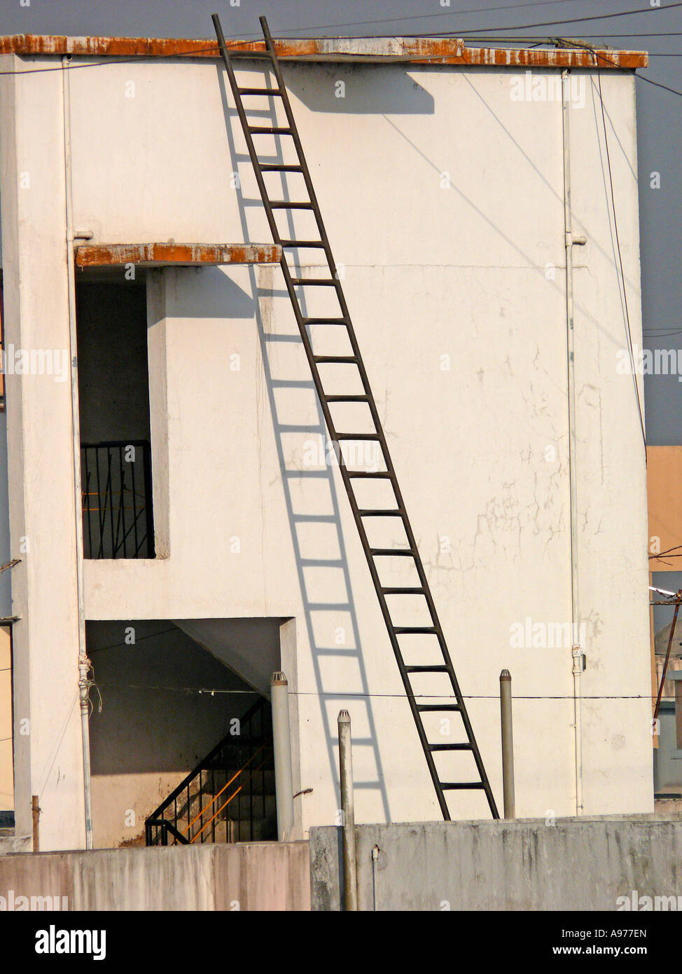 Steps going upwards for water tank of building, staircase made of MS ...