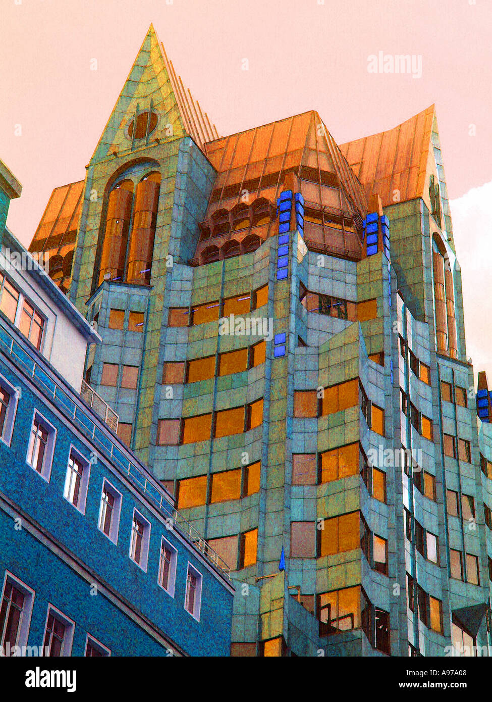 The Enchanted Modern Gothic lines of Minster Court London Stock Photo ...