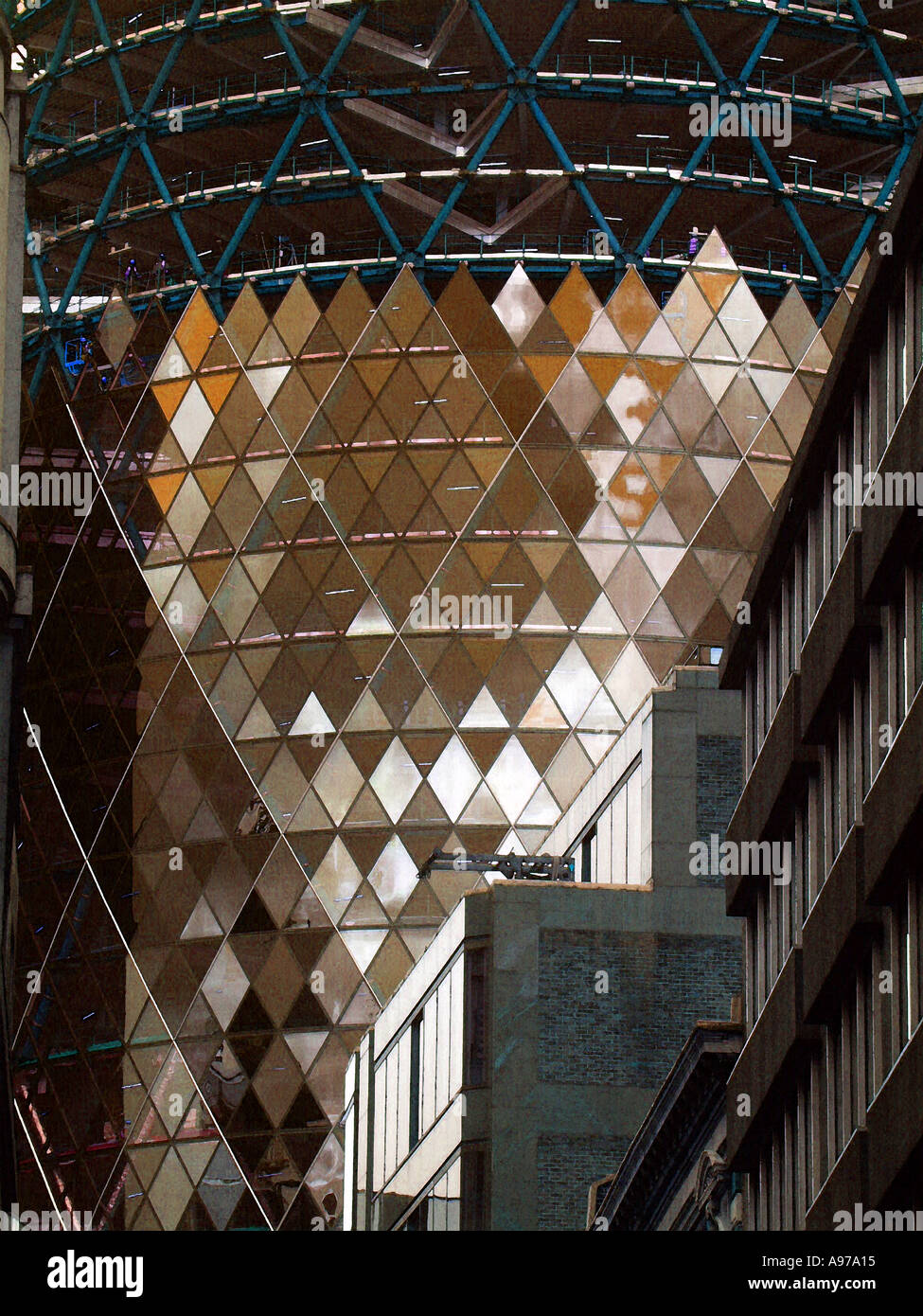 Swiss Re Building London early stages of installing diamond pane ...