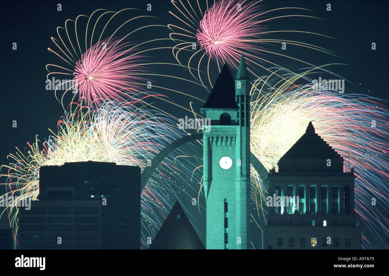 fireworks buildings night Stock Photo - Alamy