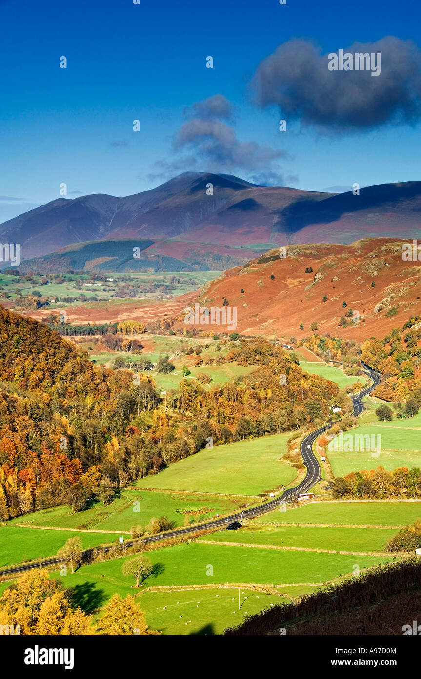 The A591 Road winds its way past High Rigg towards the distant peak of ...