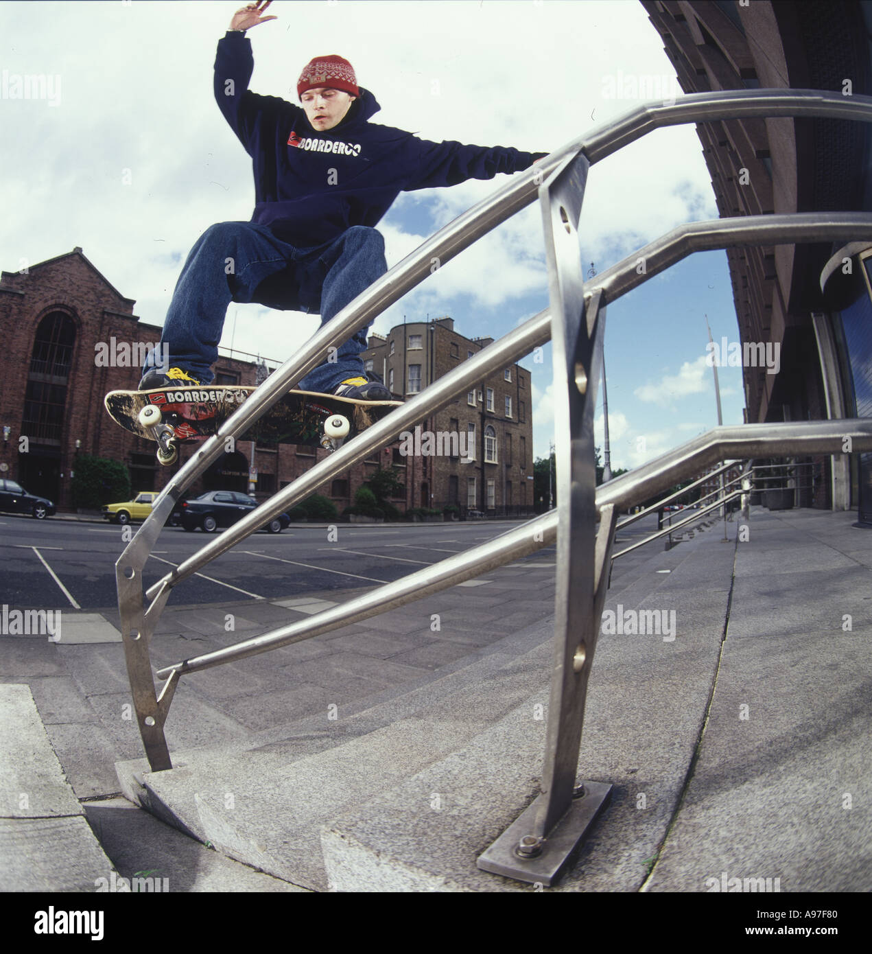 Skateboarder rail slide hi-res stock photography and images - Alamy