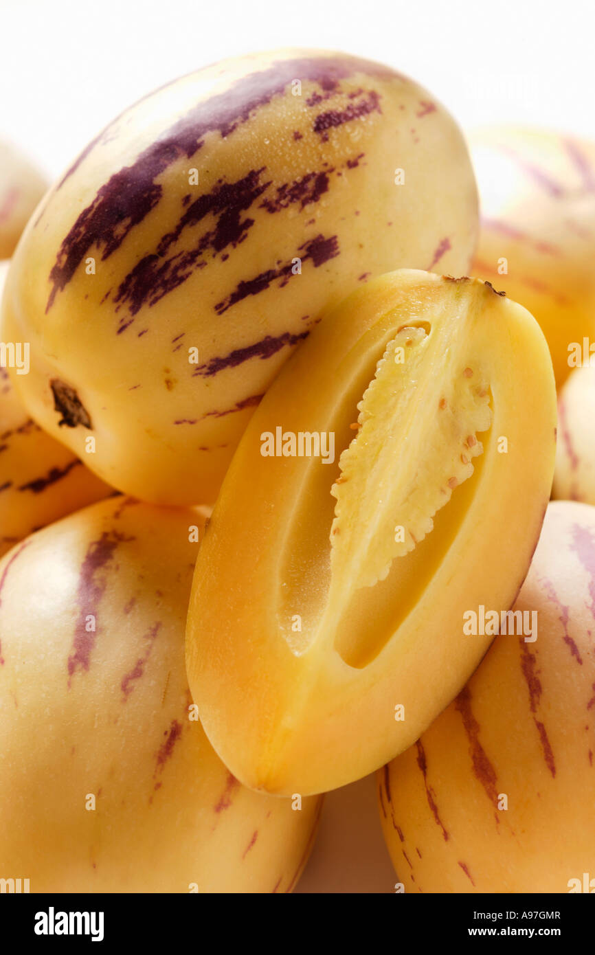 Pepino melons one cut open FoodCollection Stock Photo - Alamy