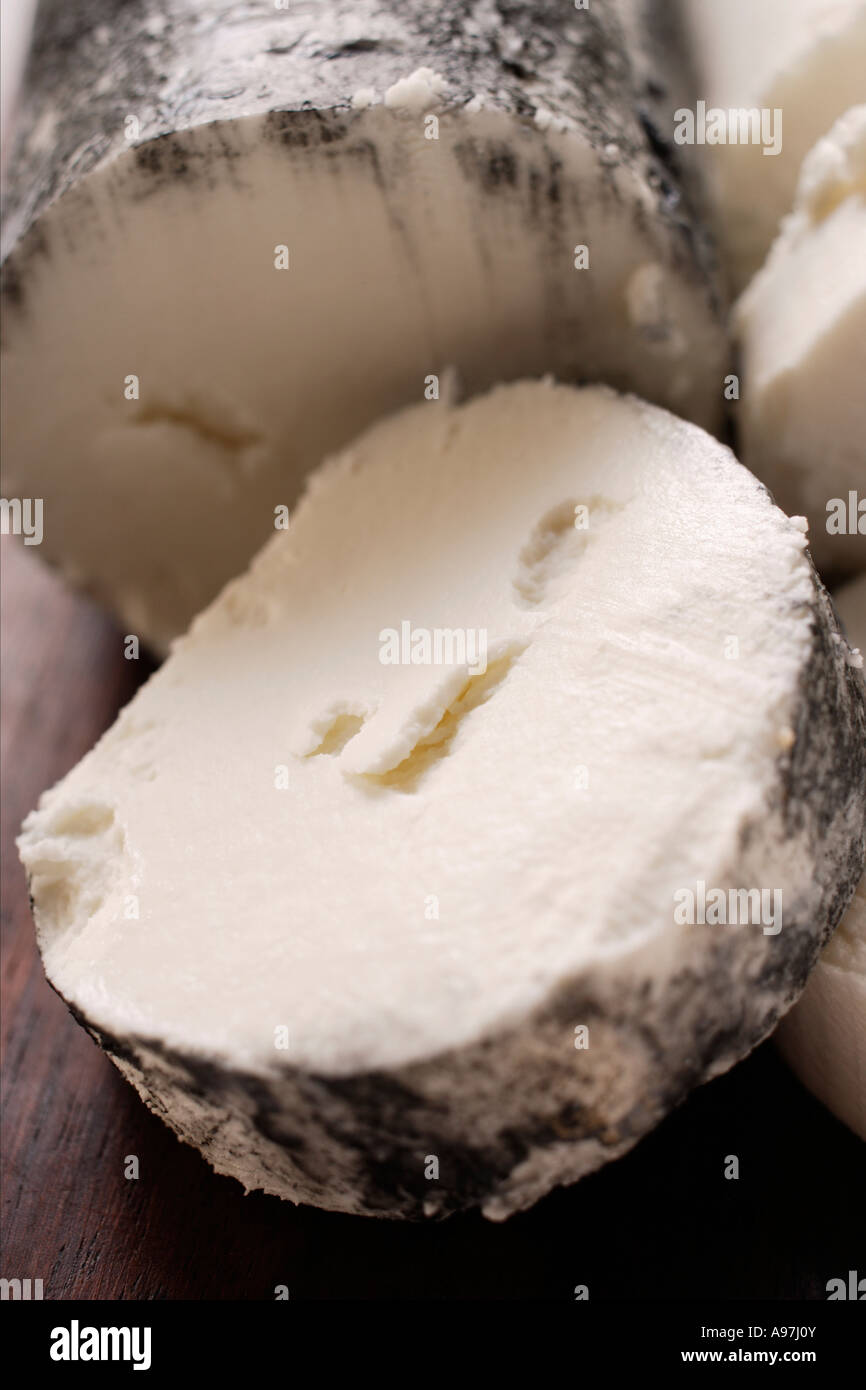 Goat s cheese with ash slices cut FoodCollection Stock Photo - Alamy