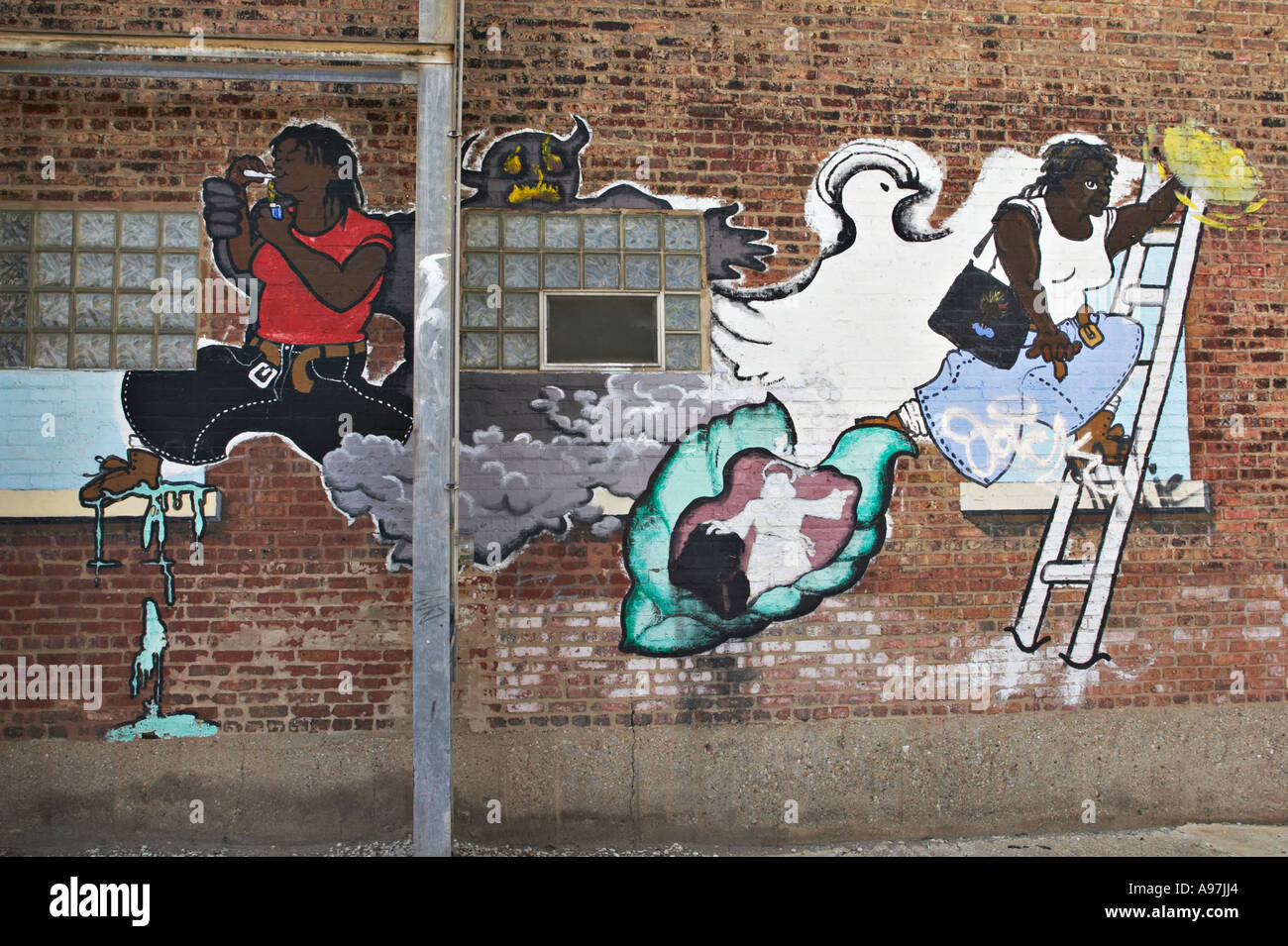 ILLINOIS Chicago Mural on exterior of building Bucktown neighborhood on ...