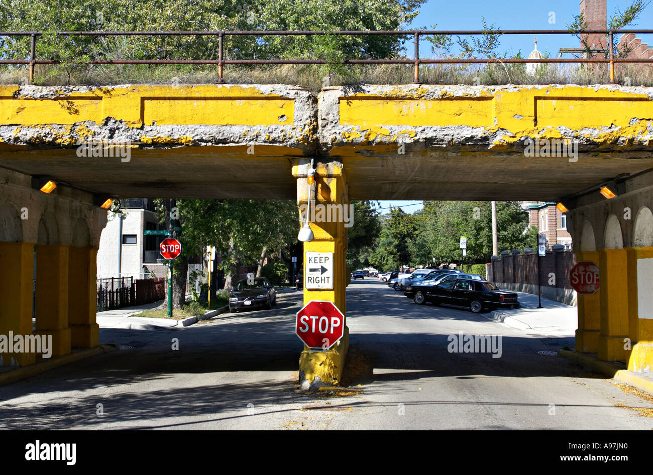 ILLINOIS Chicago Stop sign on divided underpass Bucktown neighborhood ...