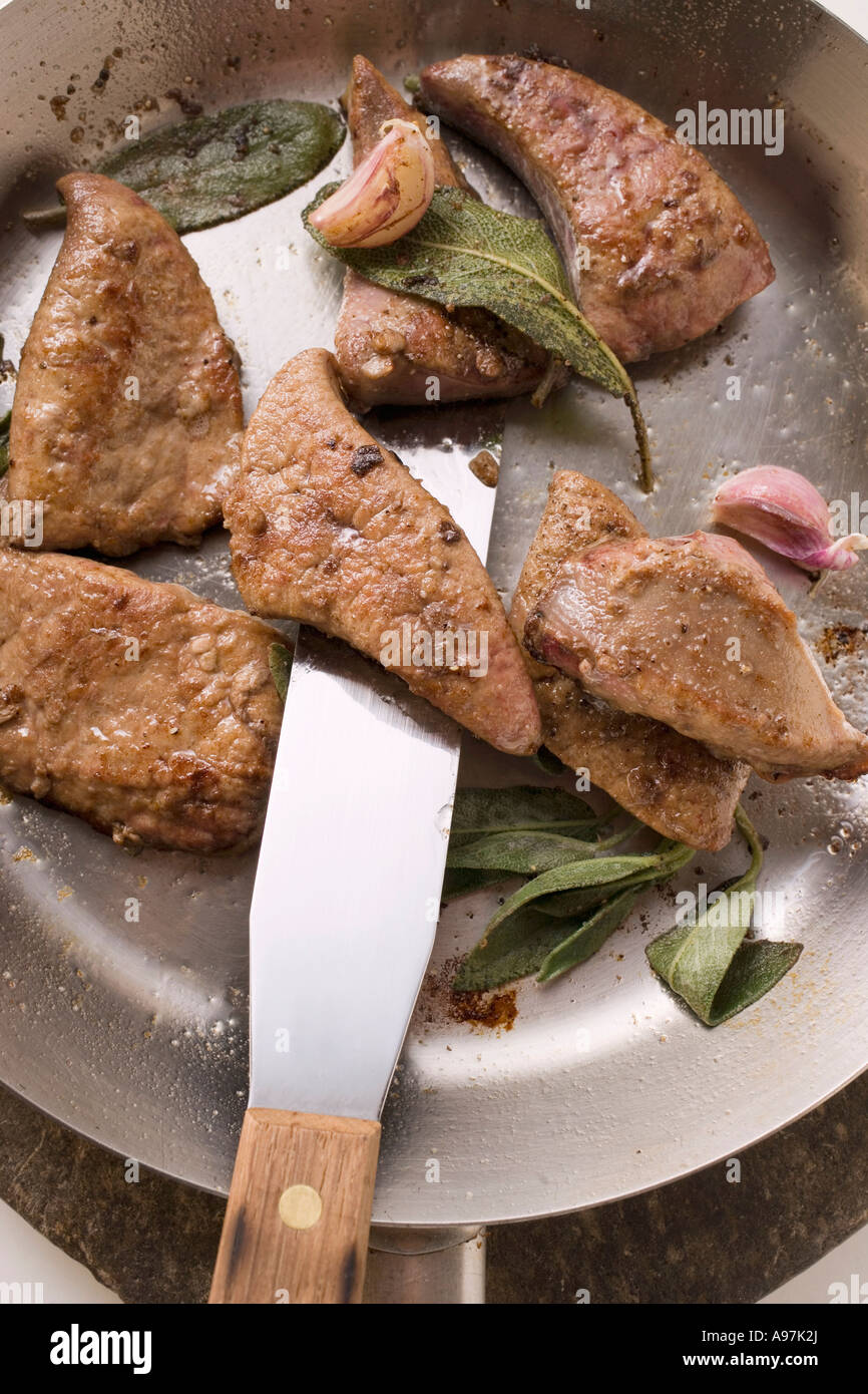 Fried calf s liver with sage and garlic in frying pan FoodCollection ...