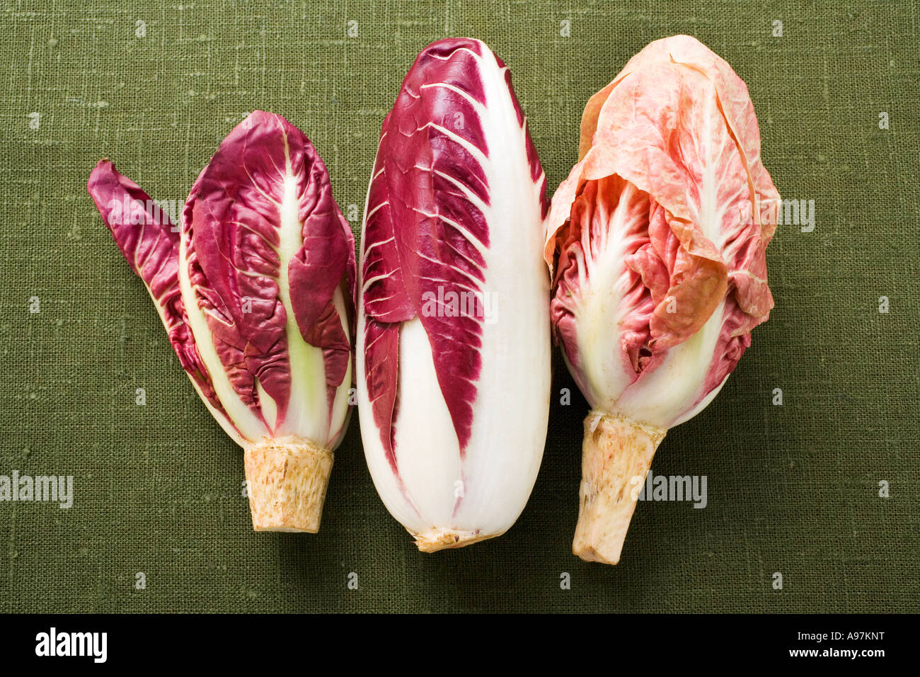 Three different types of radicchio on green background FoodCollection ...