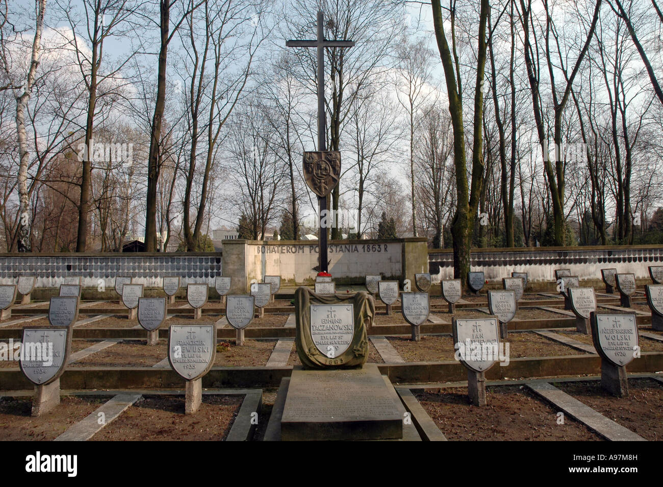 Soldiers graves on Powazki Military Cemetery in Warsaw, Poland Stock ...