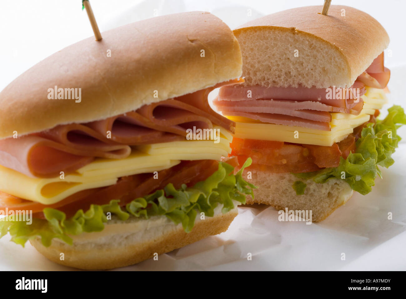 Sub sandwich halved on sandwich wrap FoodCollection Stock Photo - Alamy