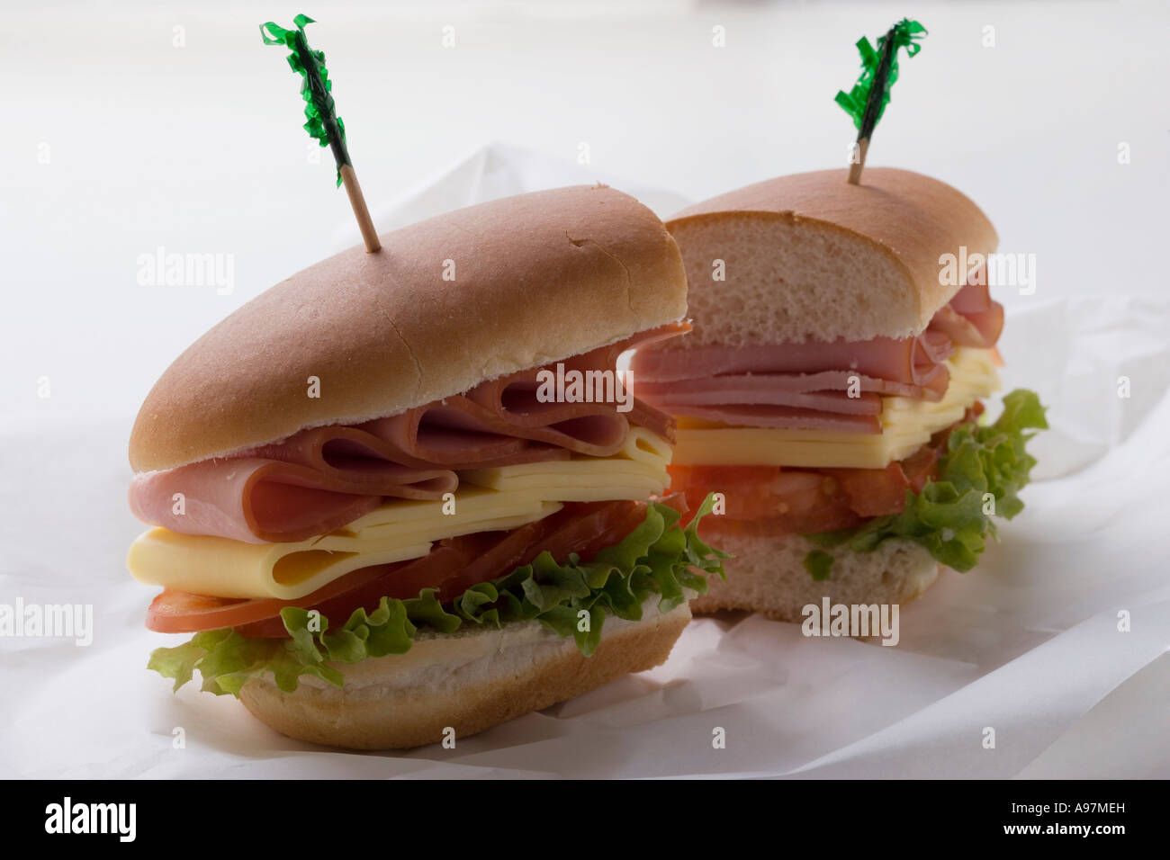 Sub sandwich halved on sandwich wrap FoodCollection Stock Photo - Alamy