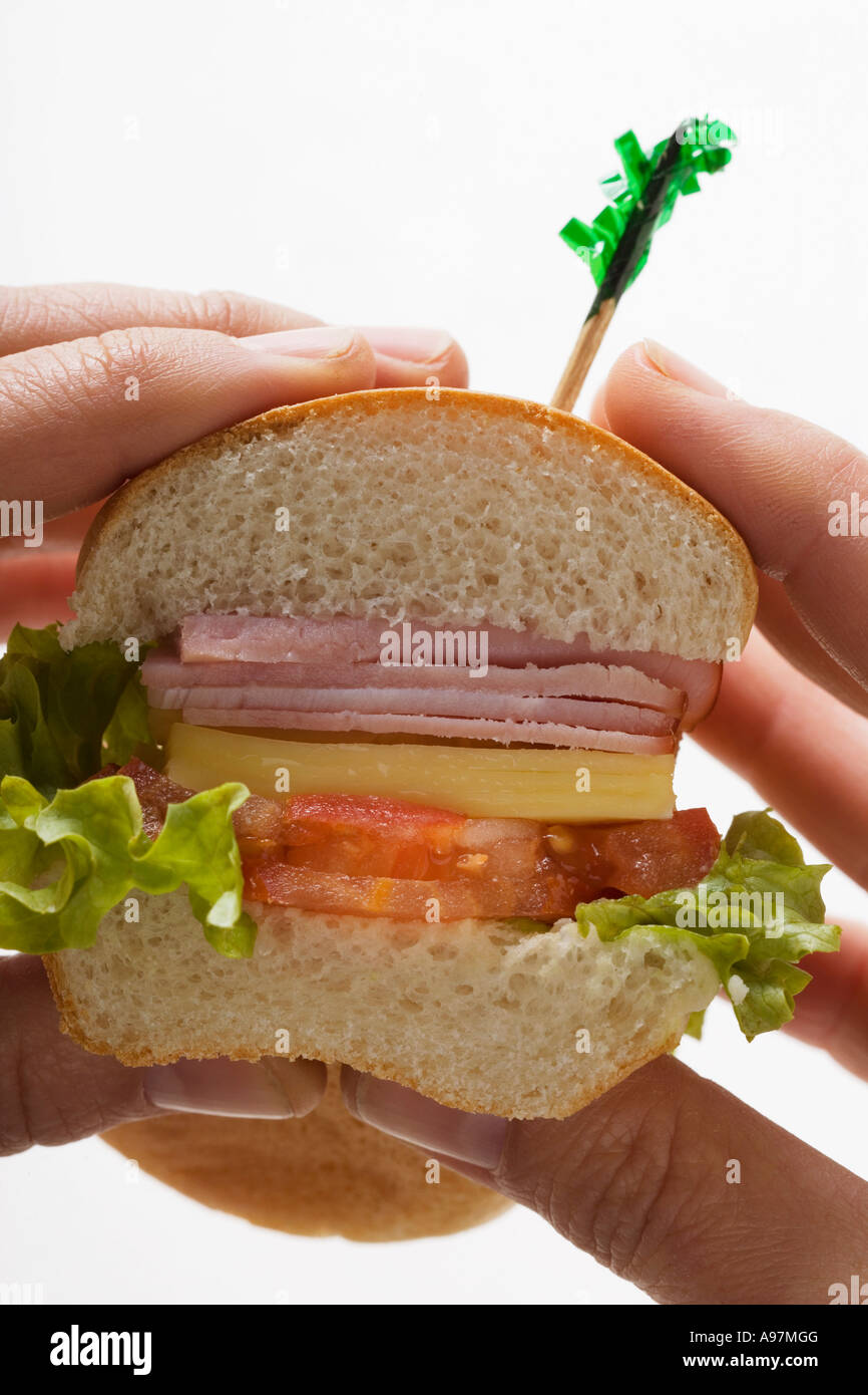 Hands holding ham and cheese sub sandwich FoodCollection Stock Photo ...