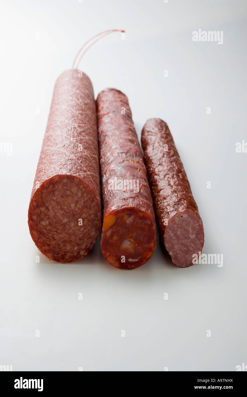 Boiled salami paprika salami and Cabanossi FoodCollection Stock Photo ...