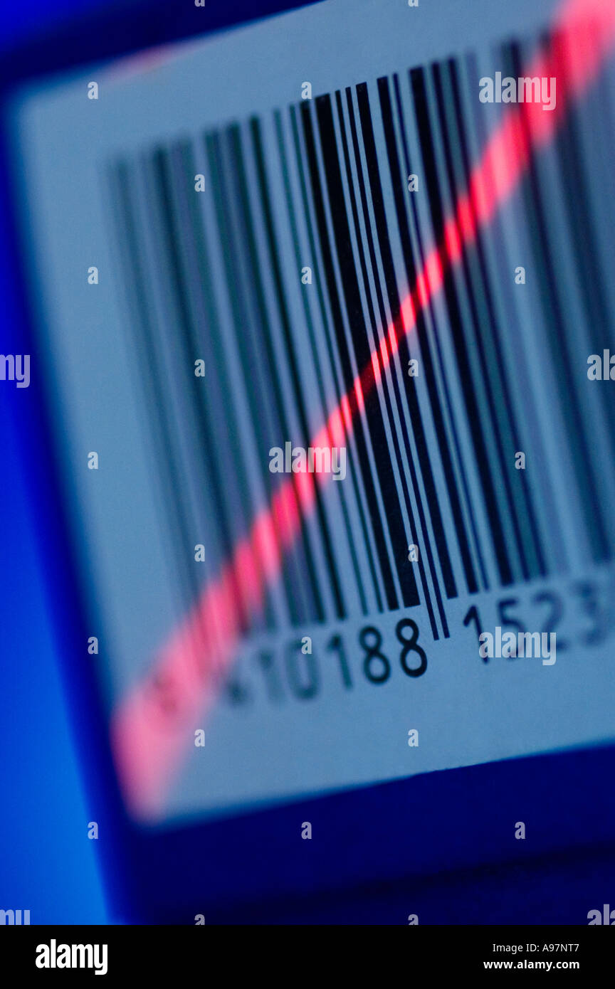 BAR CODE SCAN WITH RED SCAN LIGHT Stock Photo - Alamy