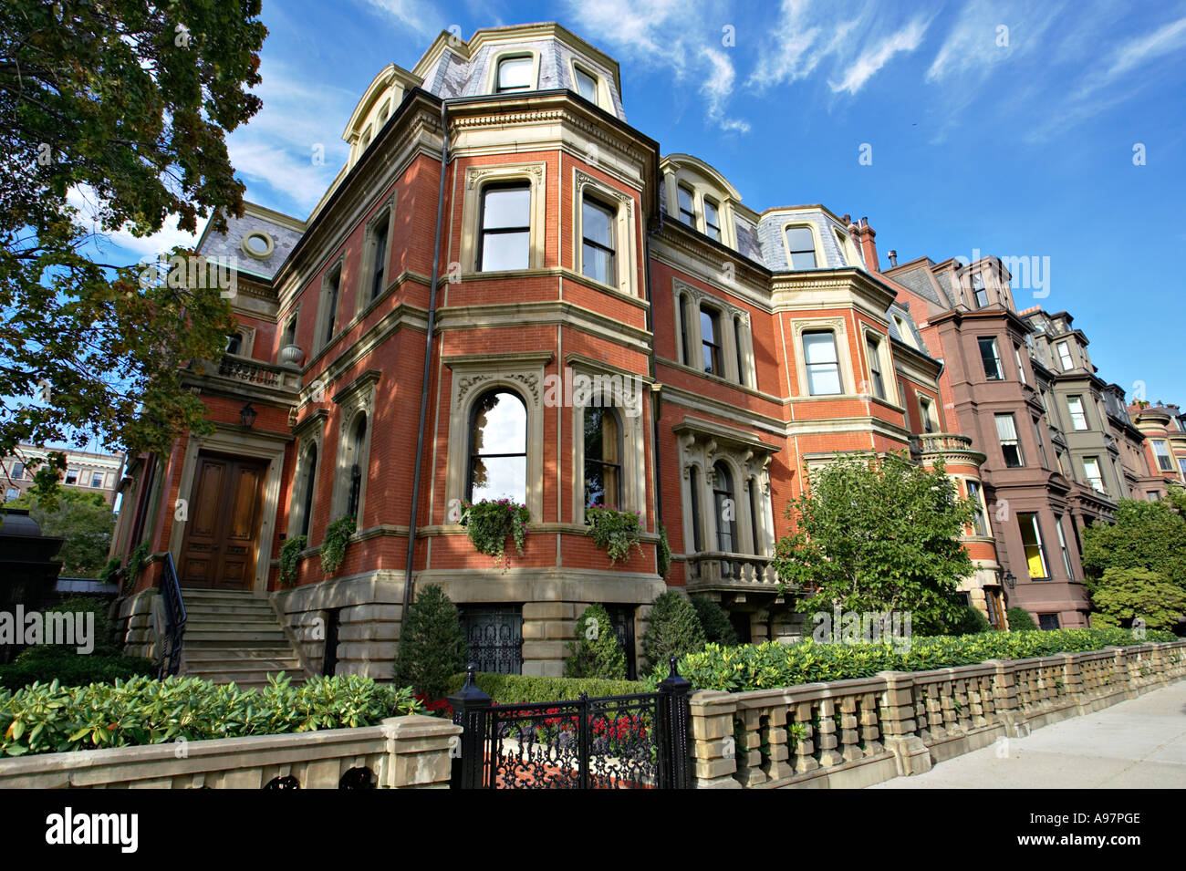 MASSACHUSETTS Boston Red brick mansion in Back Bay neighborhood row of ...