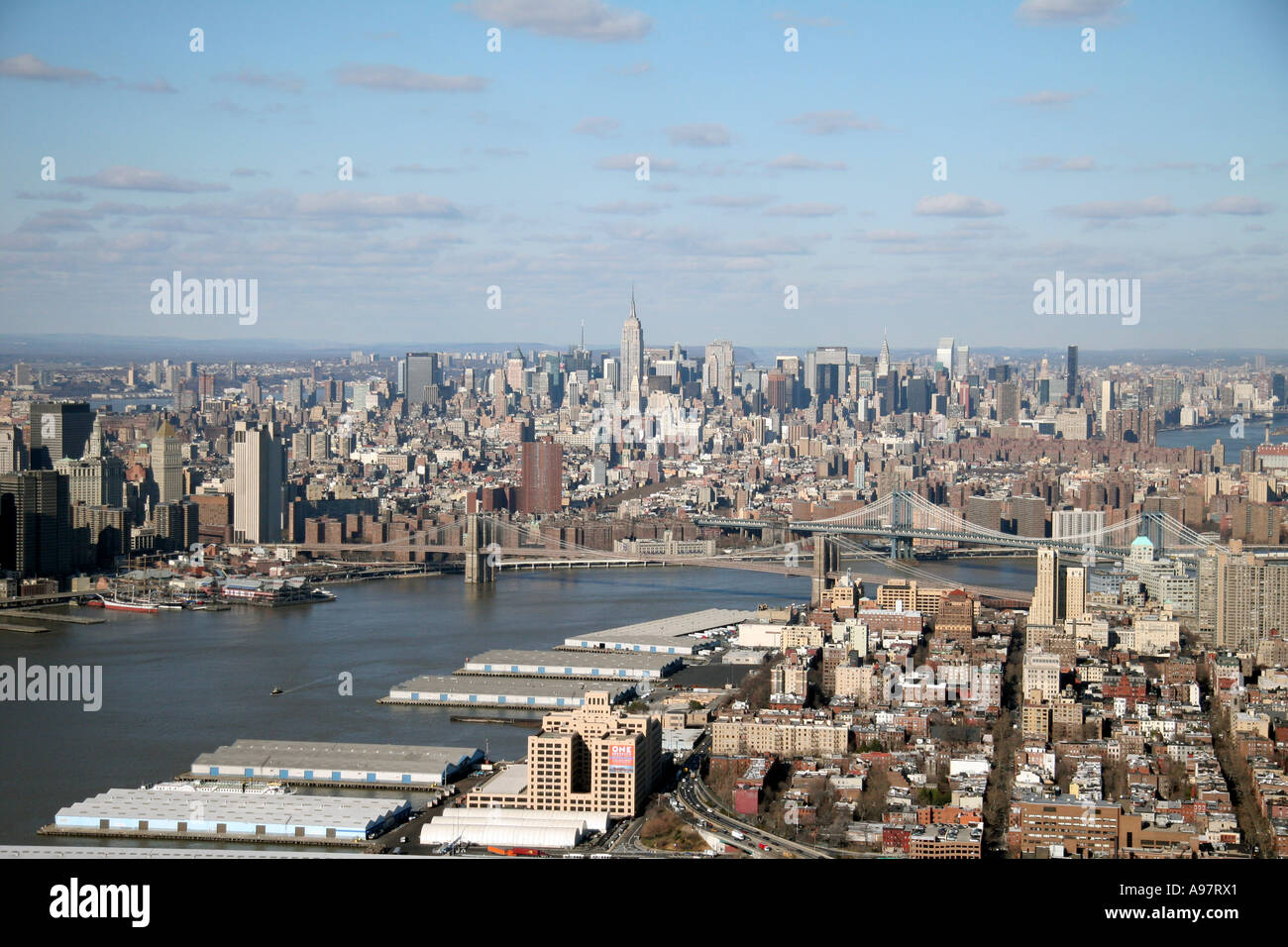 Aerial view of the East River, Brooklyn and Manhattan, New York City, U ...