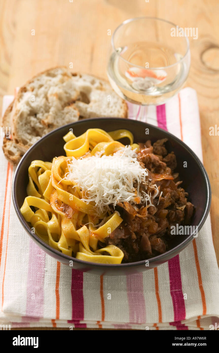 Saffron ribbon pasta with mince ragout FoodCollection Stock Photo - Alamy