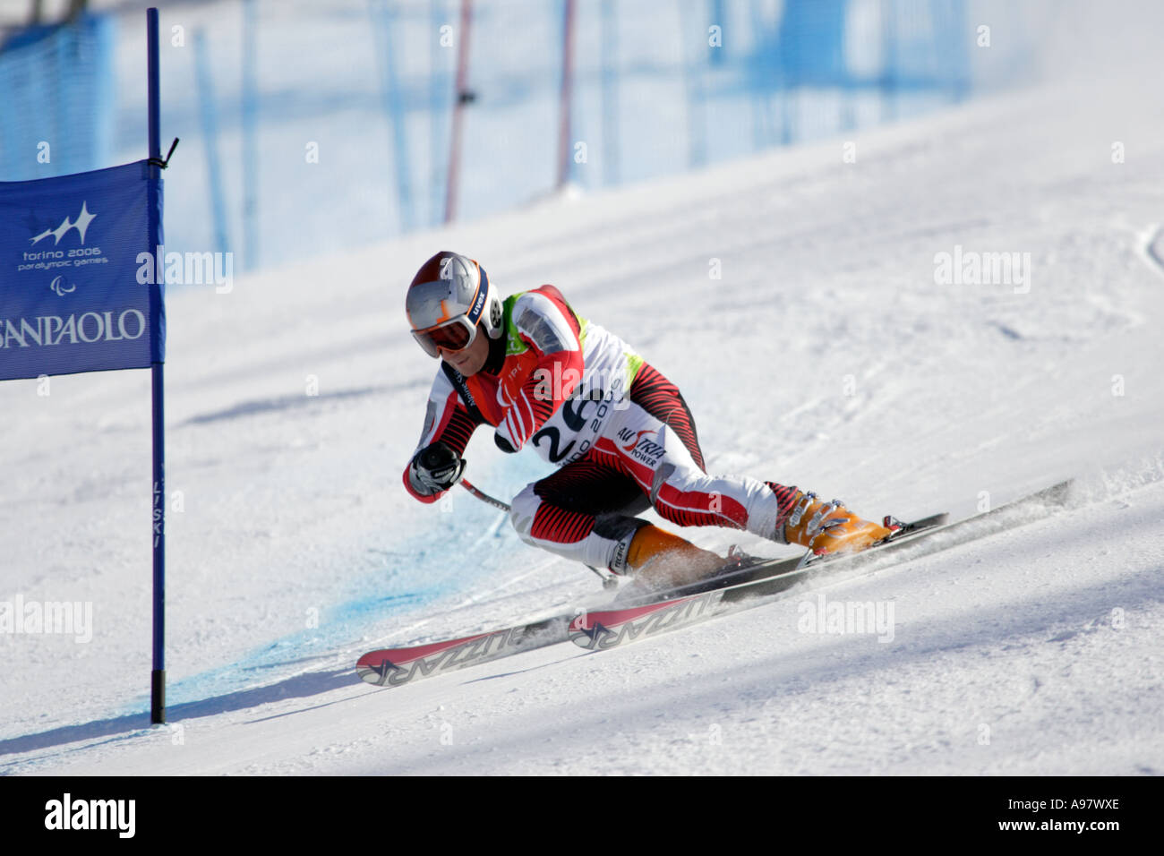 Walter Lackner LW6 8 2 of Austria on his first run of the Mens Alpine ...