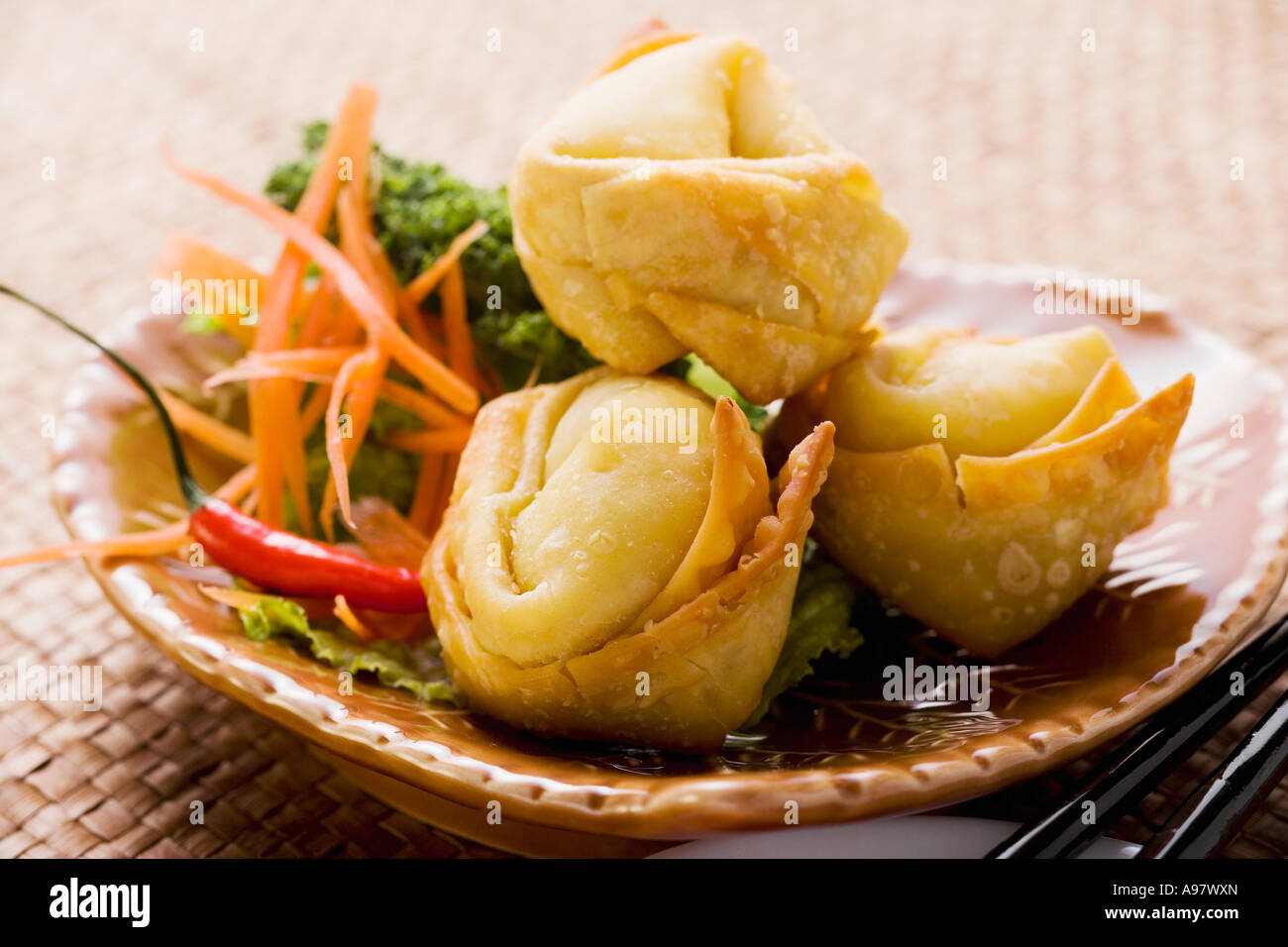 Deep fried wontons with salad FoodCollection Stock Photo - Alamy