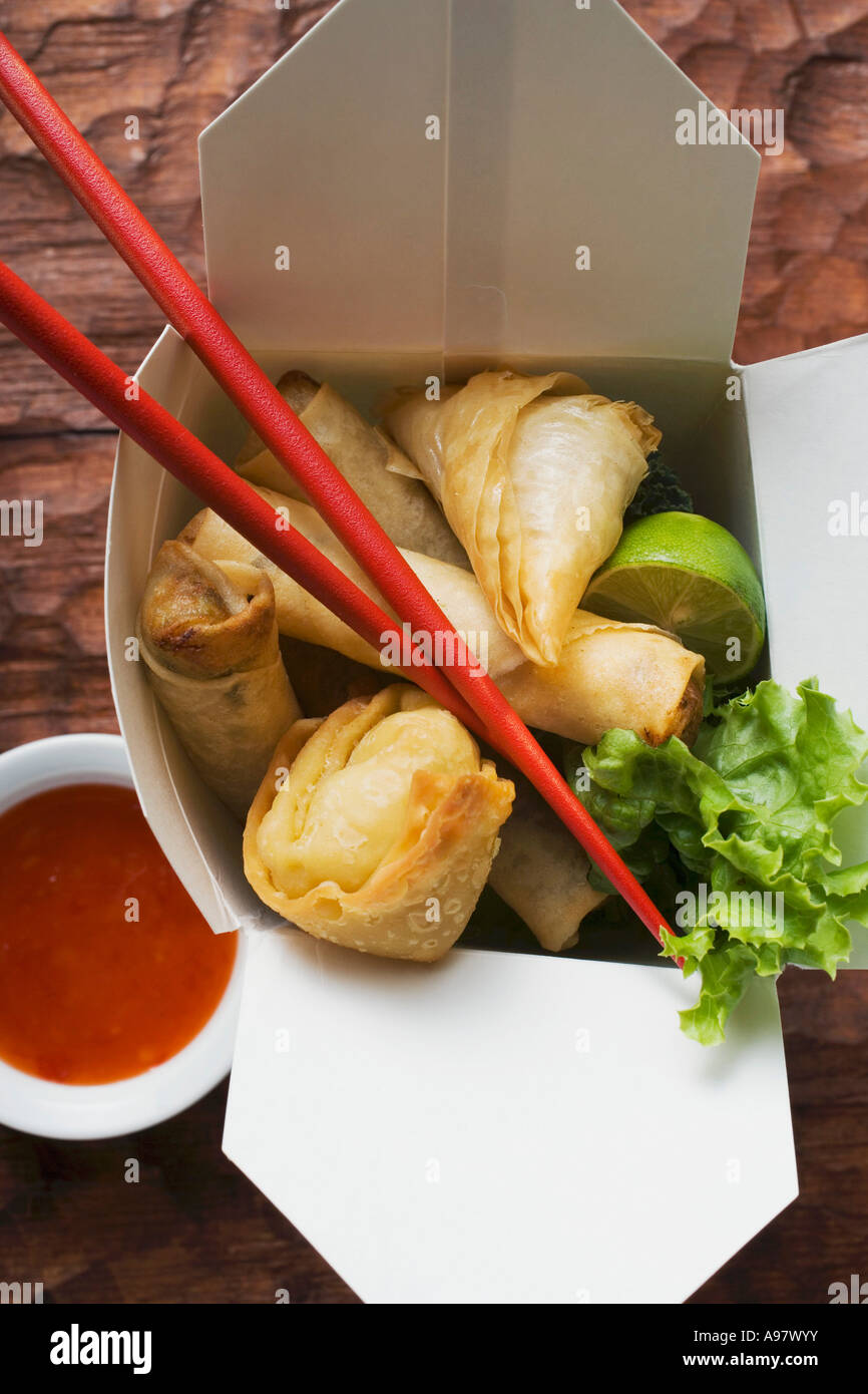 Deep fried wontons and spring rolls to take away FoodCollection Stock ...
