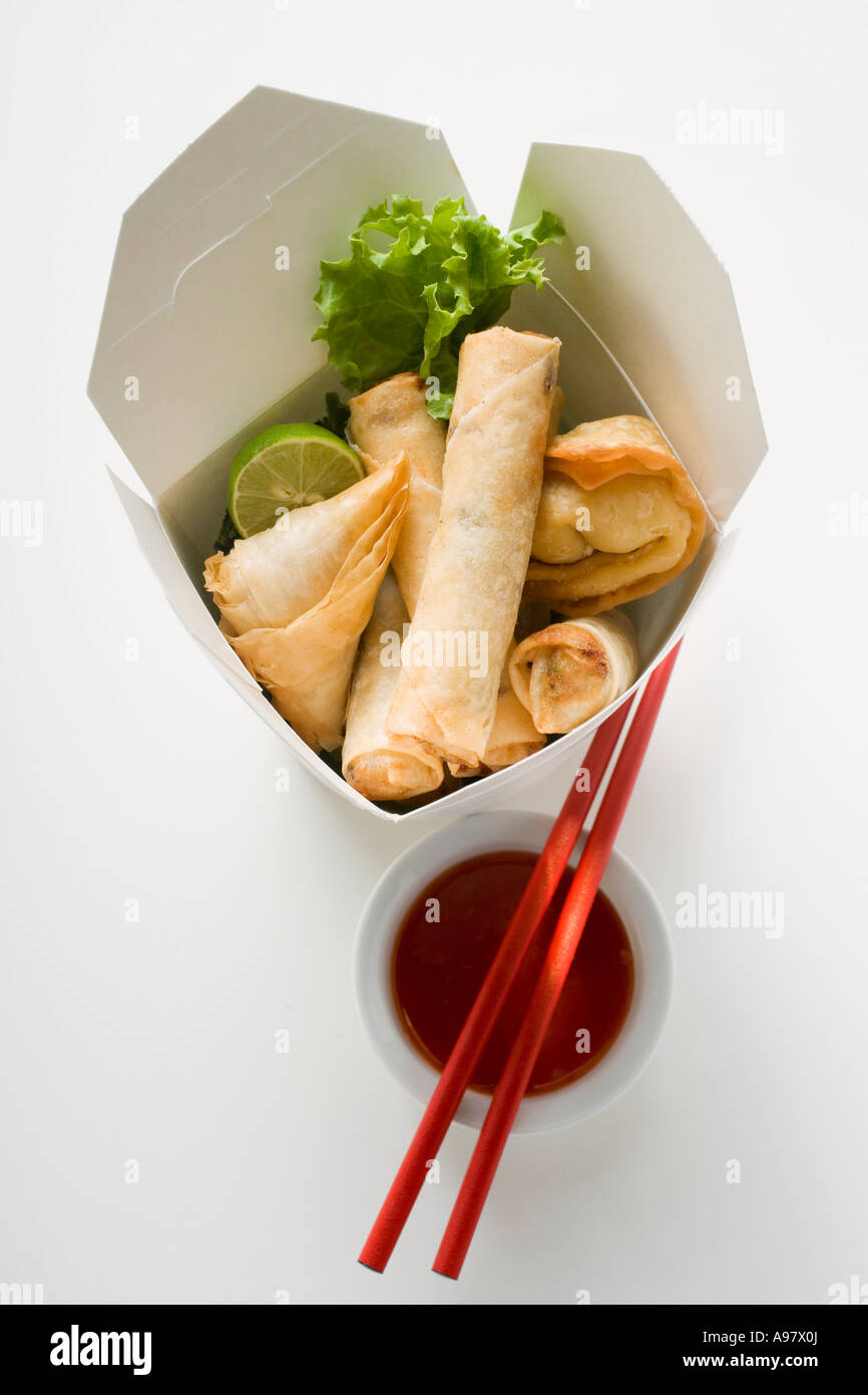 Deep fried wontons and spring rolls to take away FoodCollection Stock ...