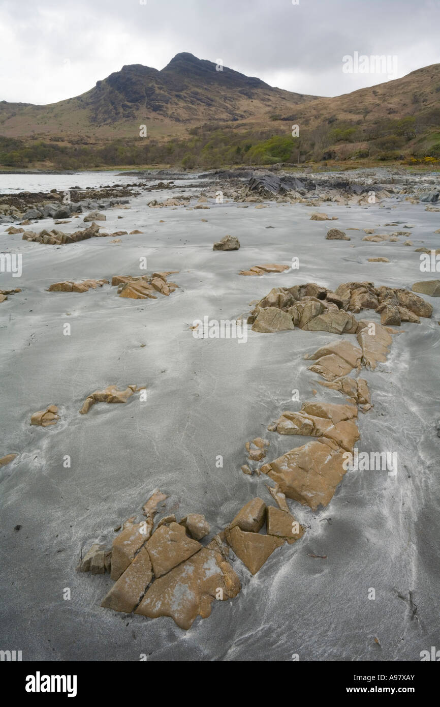 Rock formation on sandy shore, Isle of Mull, Scotland, United Kingdom ...