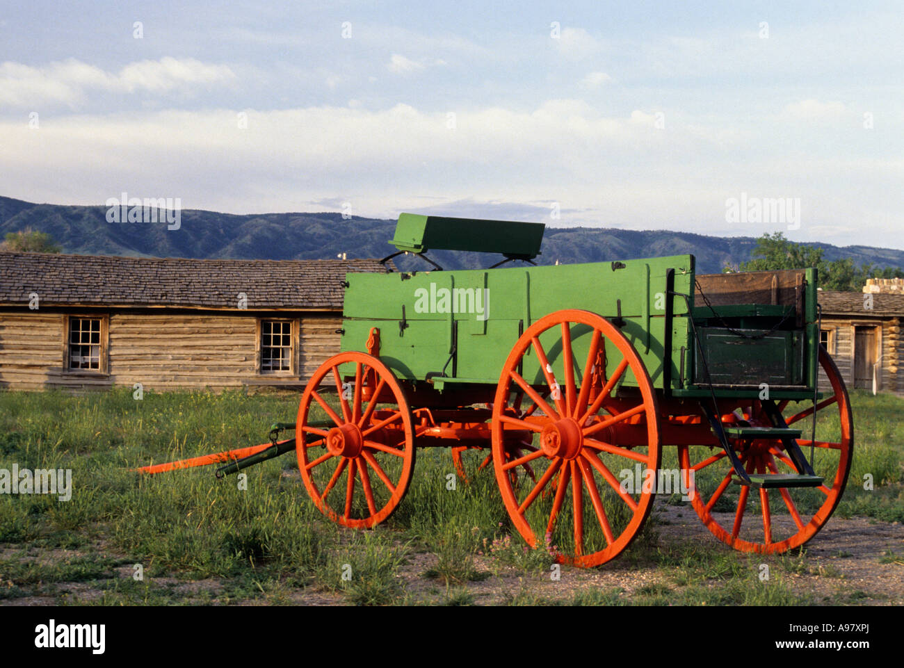 WAGON AND BUILDINGS AT RECONSTRUCTED HISTORIC FORT CASPAR ALONG THE ...