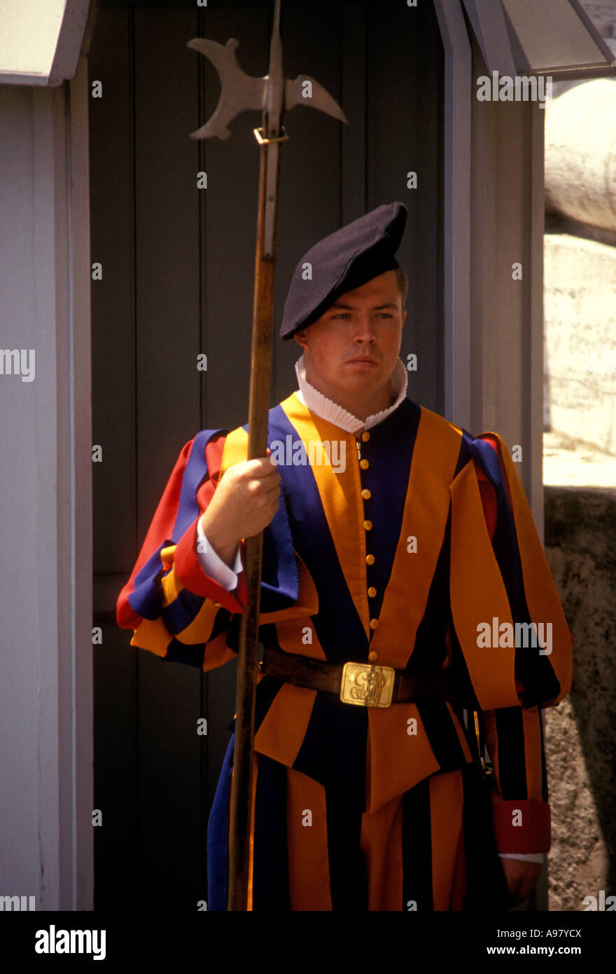 1, one, Swiss Guard, adult man, standing at post, Vatican City, Italy ...