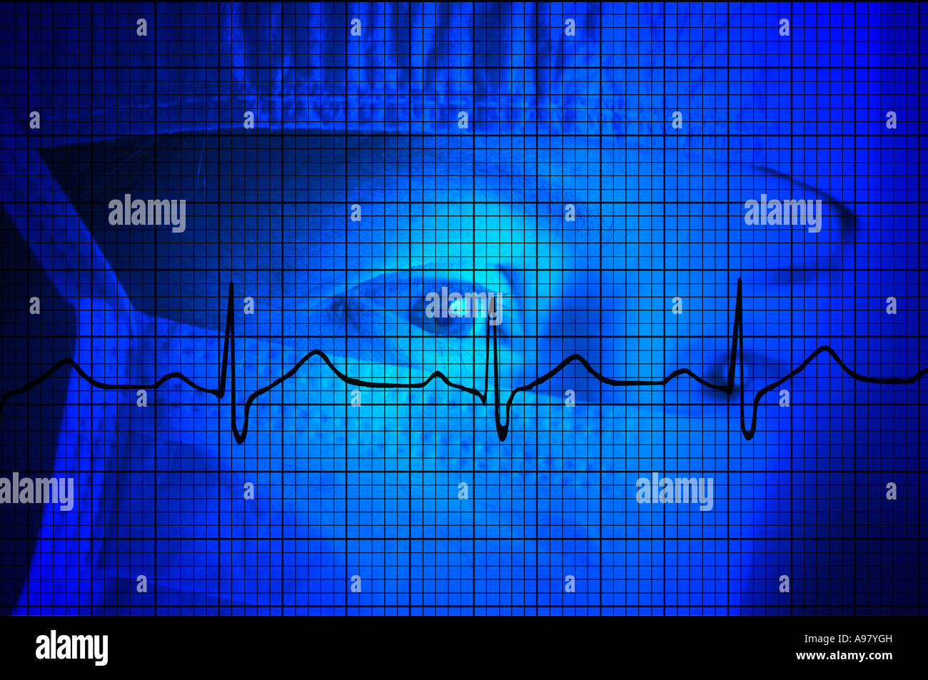 female doctor examining patient with EKG image composited over face ...
