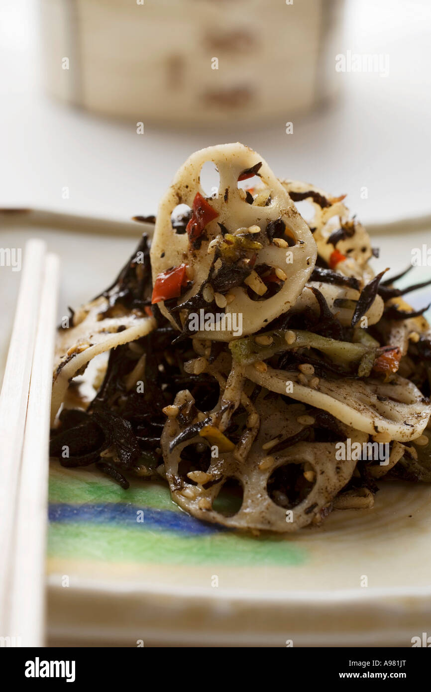 Seaweed salad with lotus roots and sesame FoodCollection Stock Photo ...