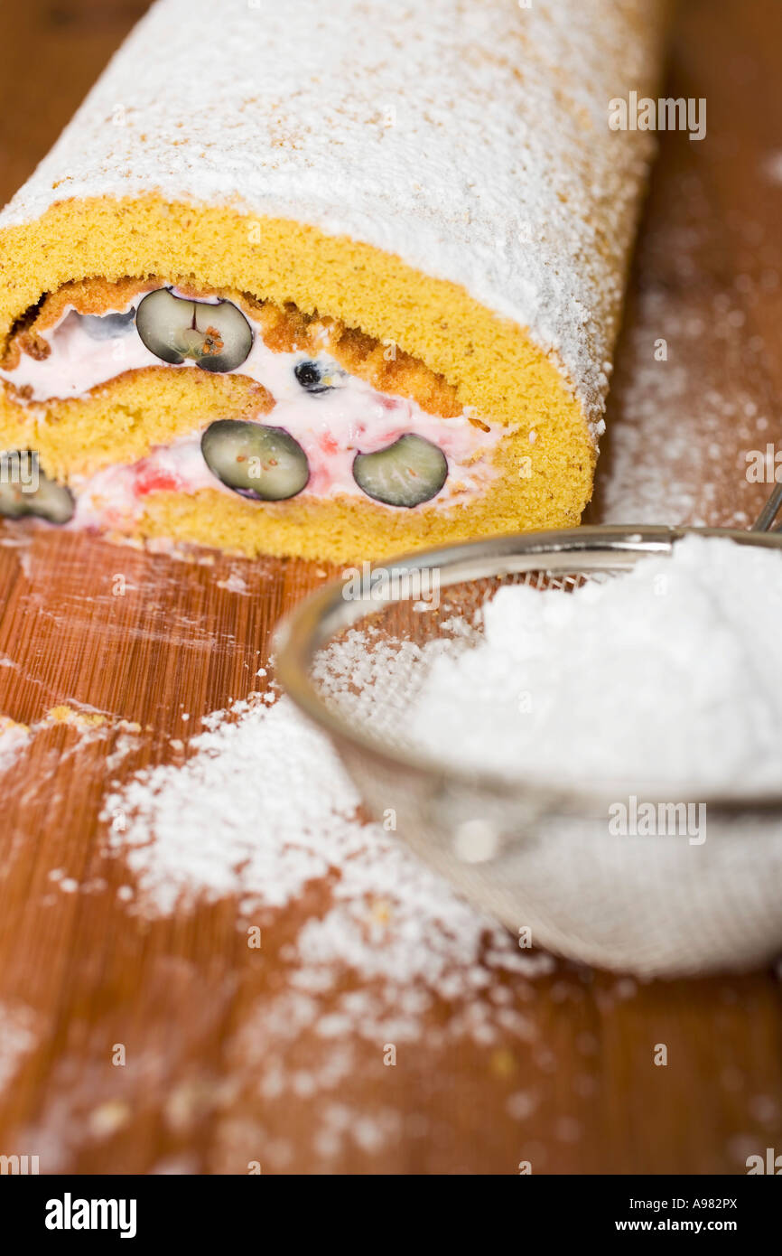Sponge roulade with berry quark filling a slice taken FoodCollection ...
