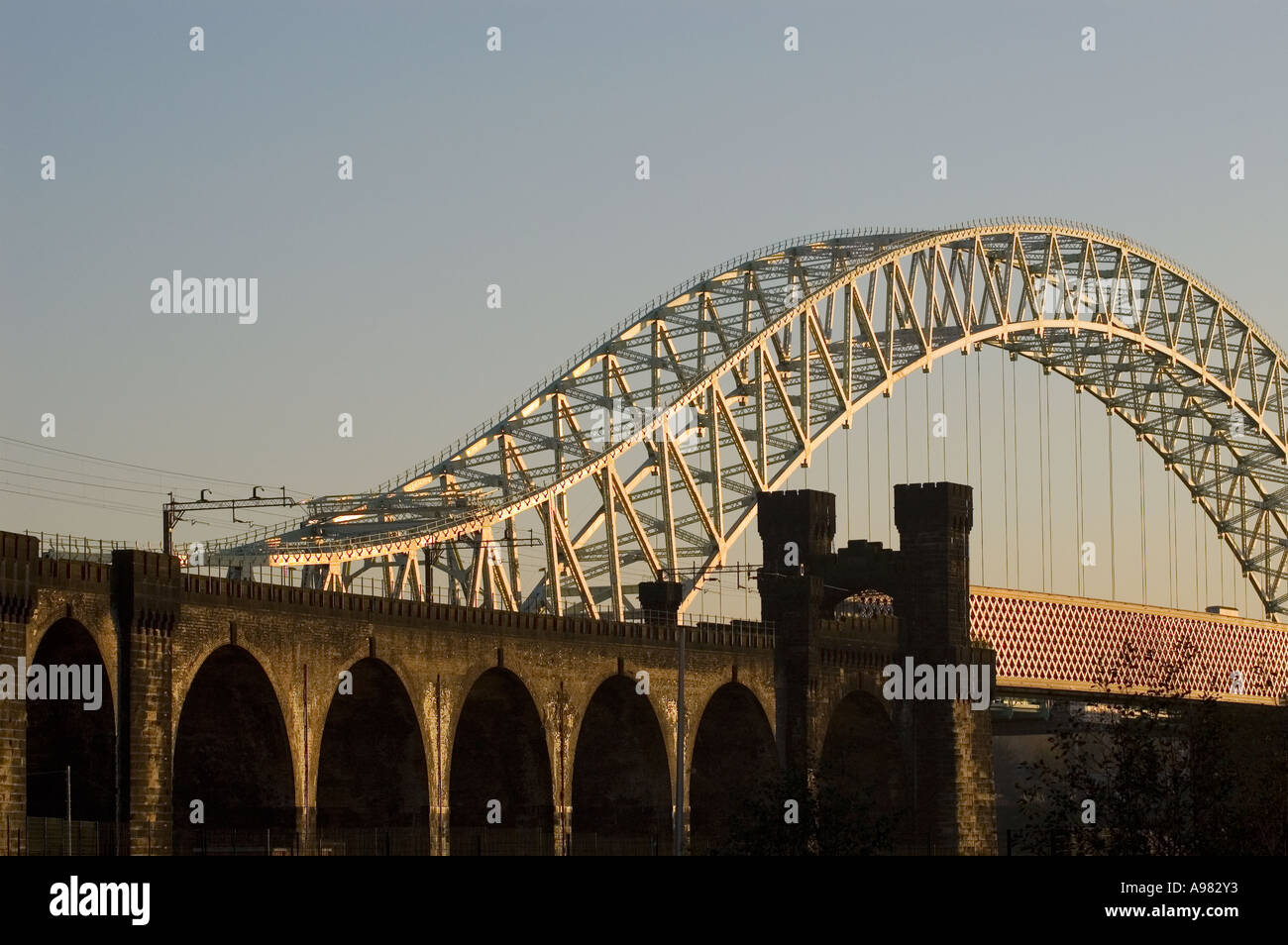 Runcorn road bridge and railway bridge in Cheshire Stock Photo - Alamy