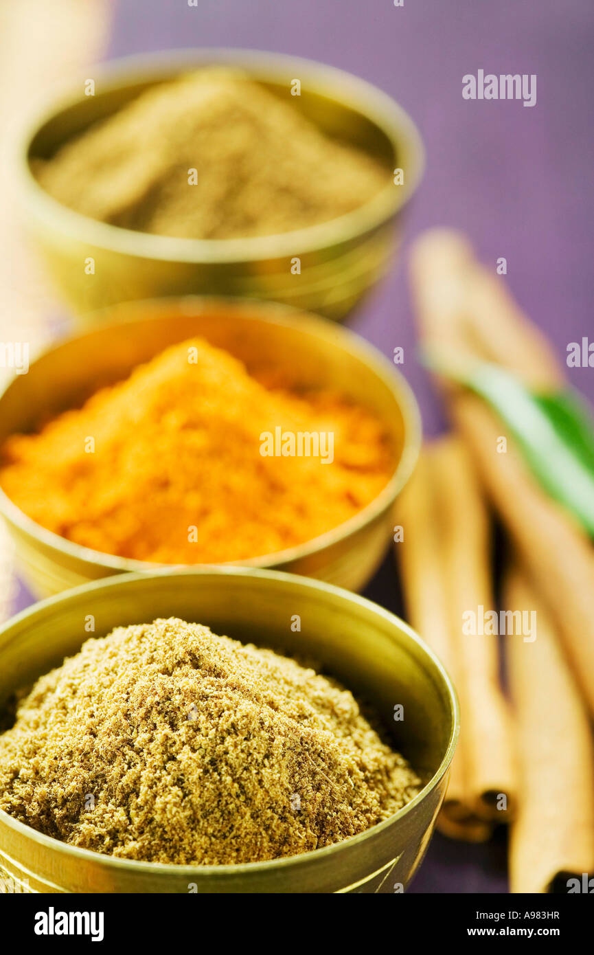 Assorted spices in small bowls FoodCollection Stock Photo - Alamy