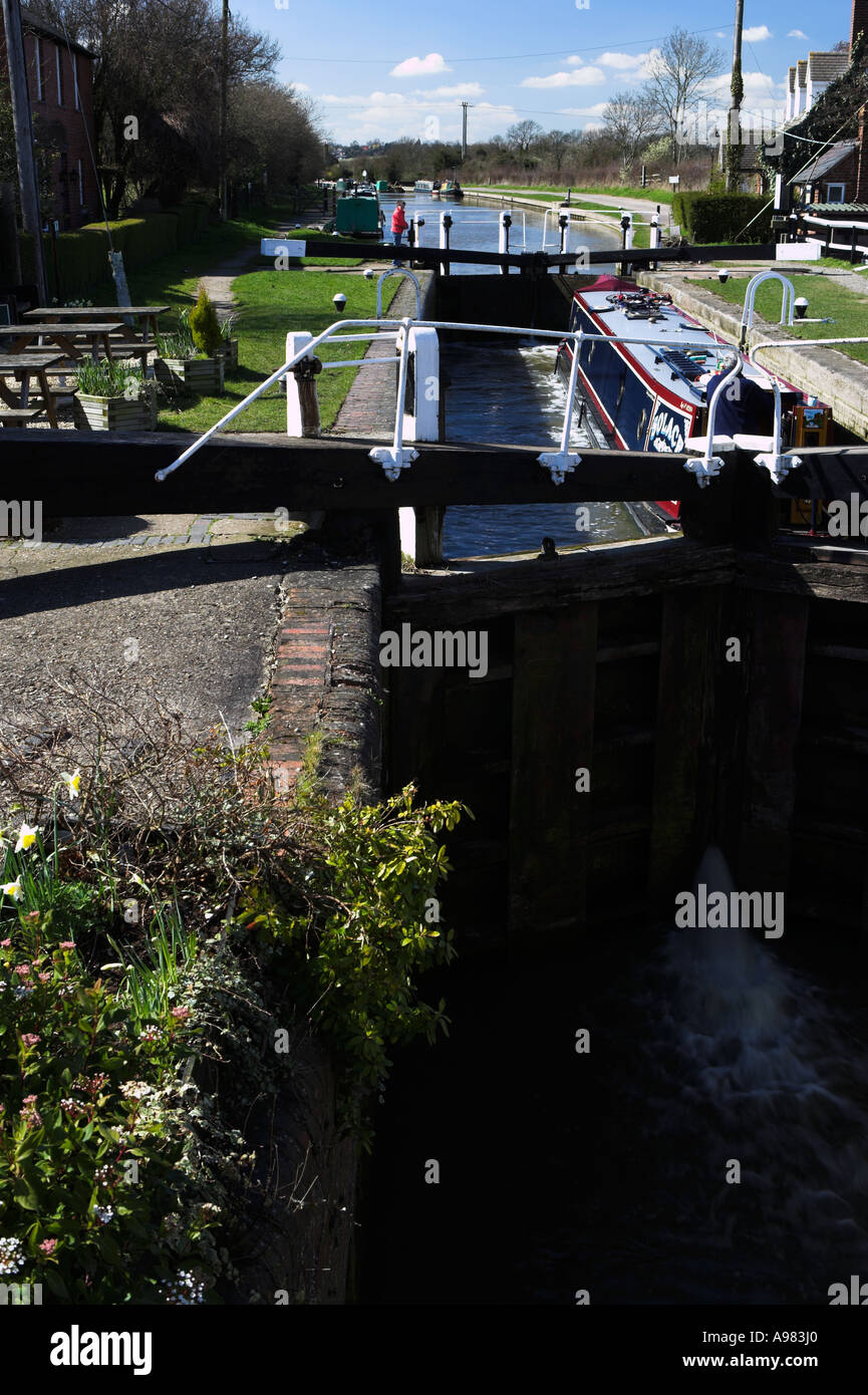 Narrow Boat in a Lock, Grand Union Canal, Northamptonshire, UK Stock ...