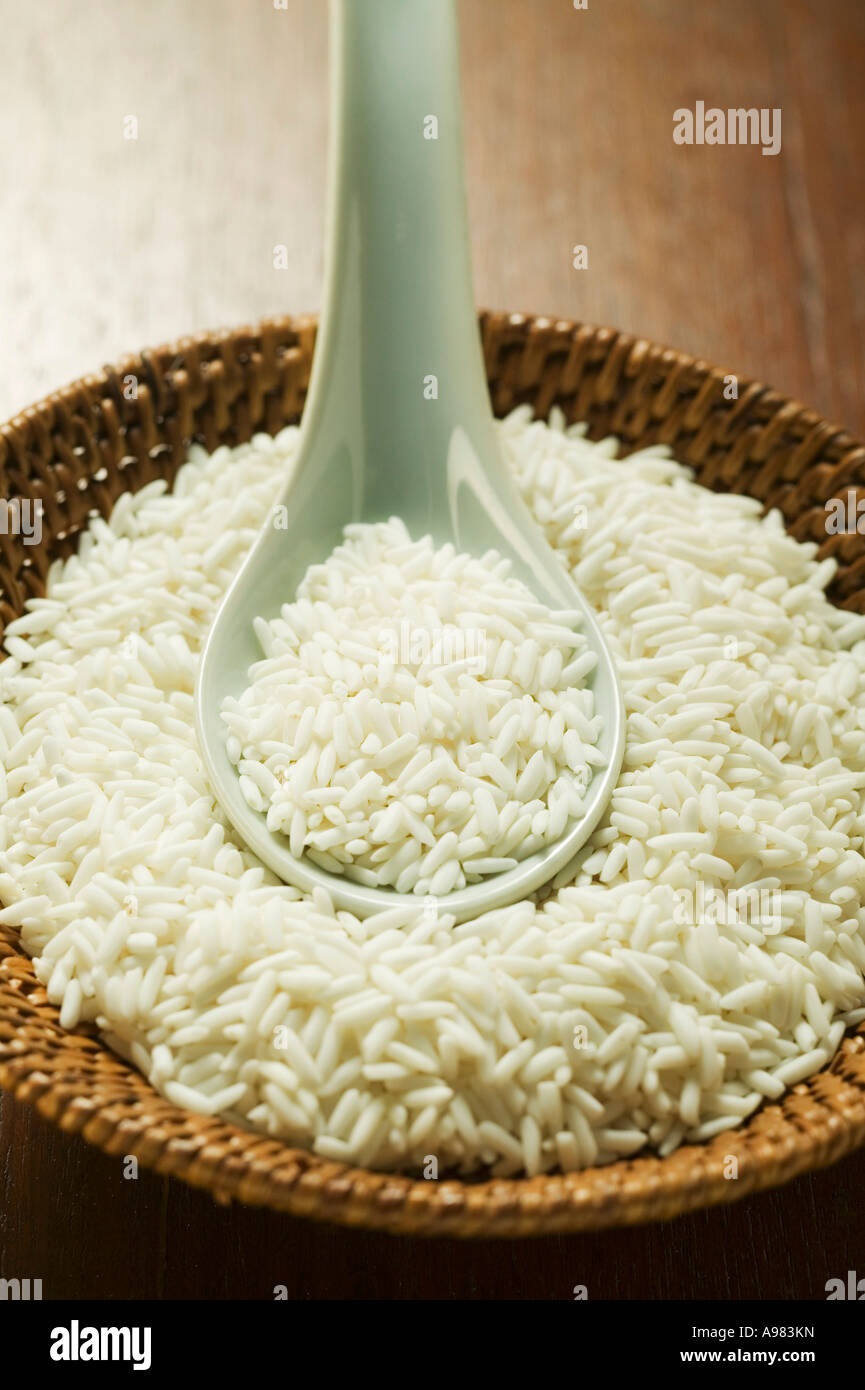 Sticky rice in basket with spoon FoodCollection Stock Photo - Alamy